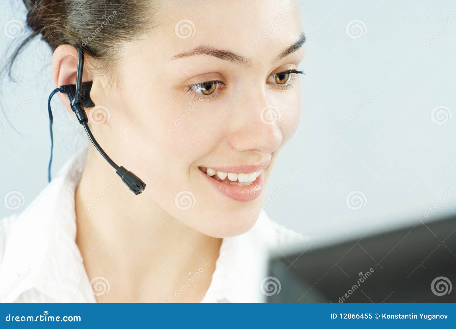 Wearing a headset stock image. Image of close, businesswoman - 12866455
