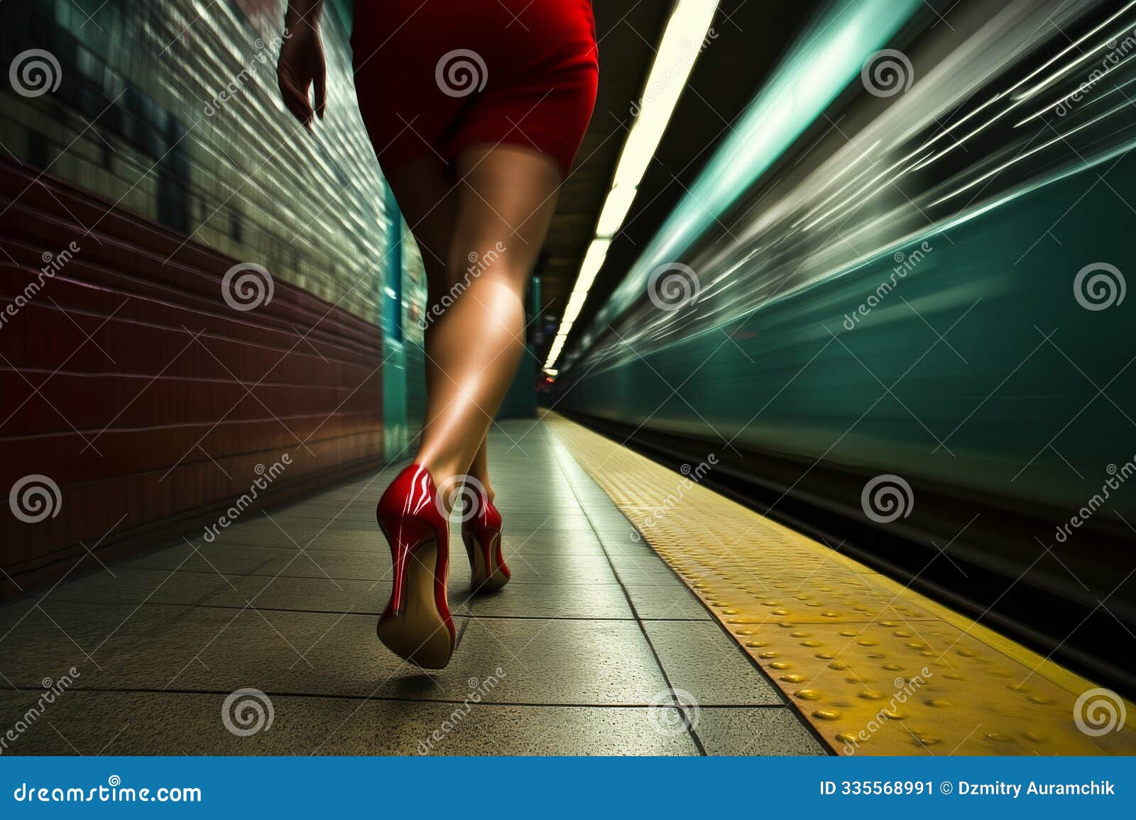 Wearing High Heels on a Train Platform at Night. Stock Image - Image of ...