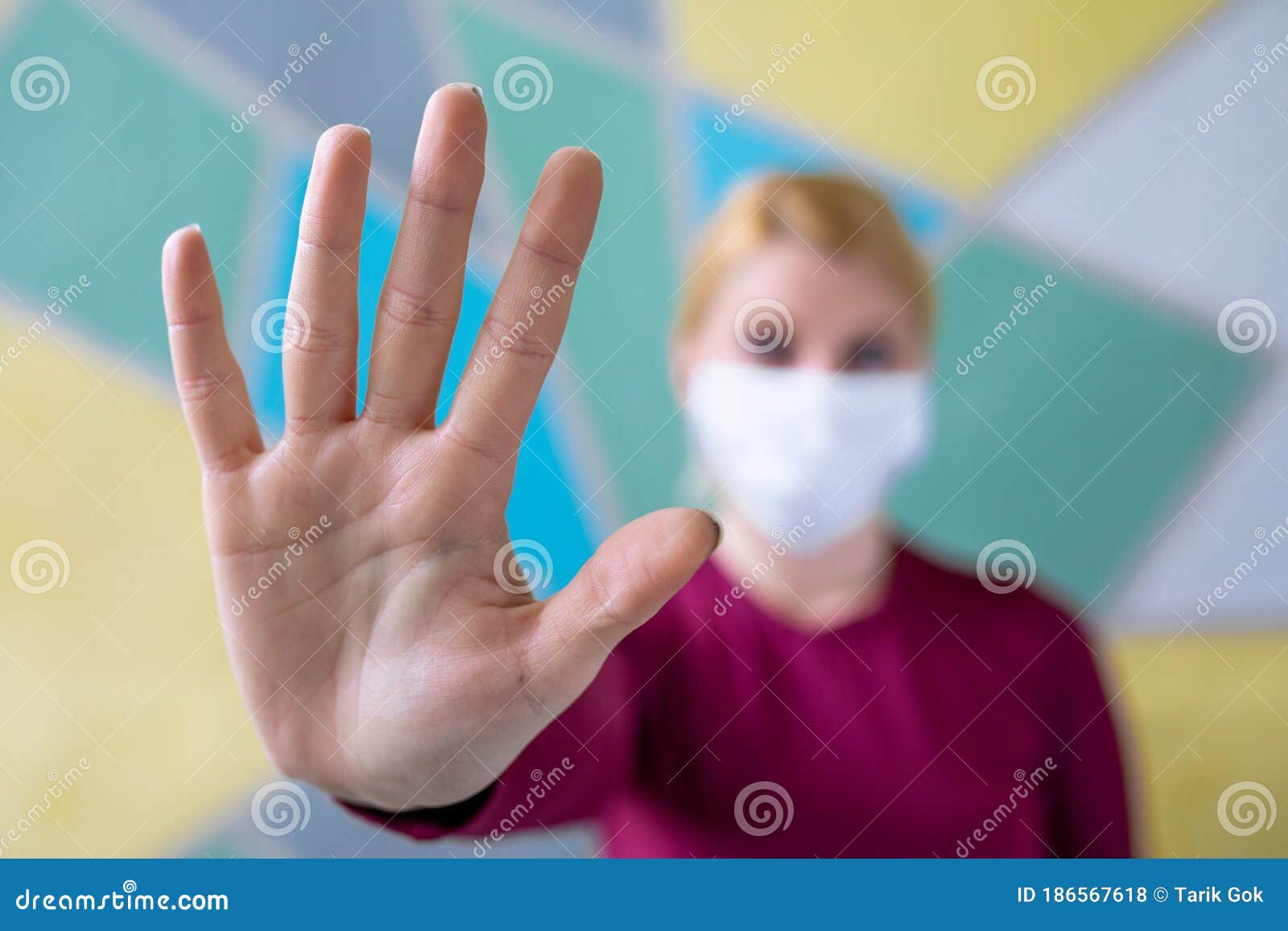 Wearing a Mask and Doing Stop Sign.. Stock Photo - Image of pollution ...