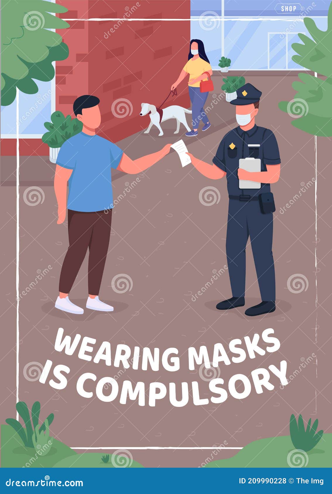 Wearing Masks is Compulsory Poster Flat Vector Template Stock Vector ...