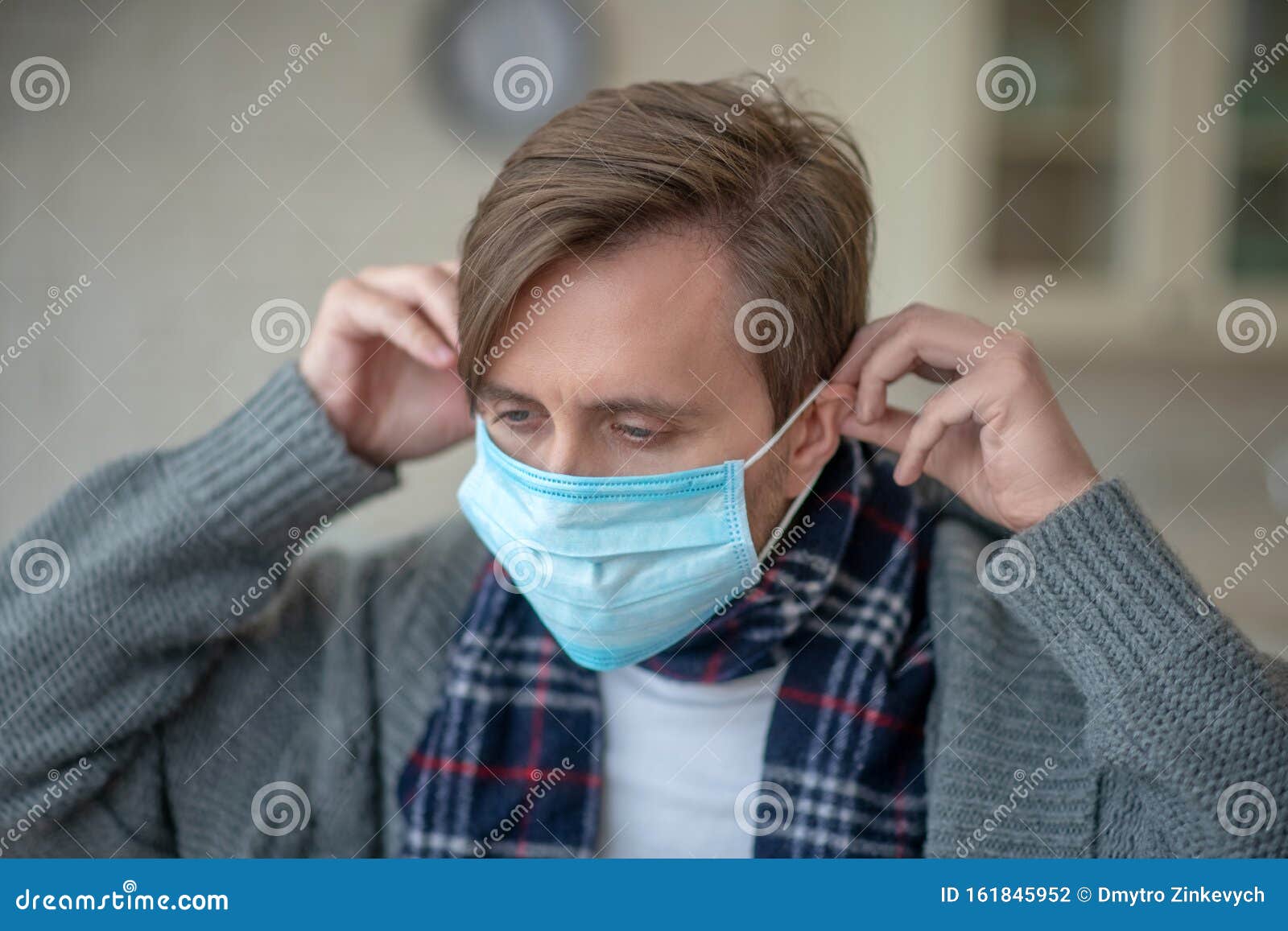 Sick Man Wearing Protective Mask while Suffering from Infection Stock ...