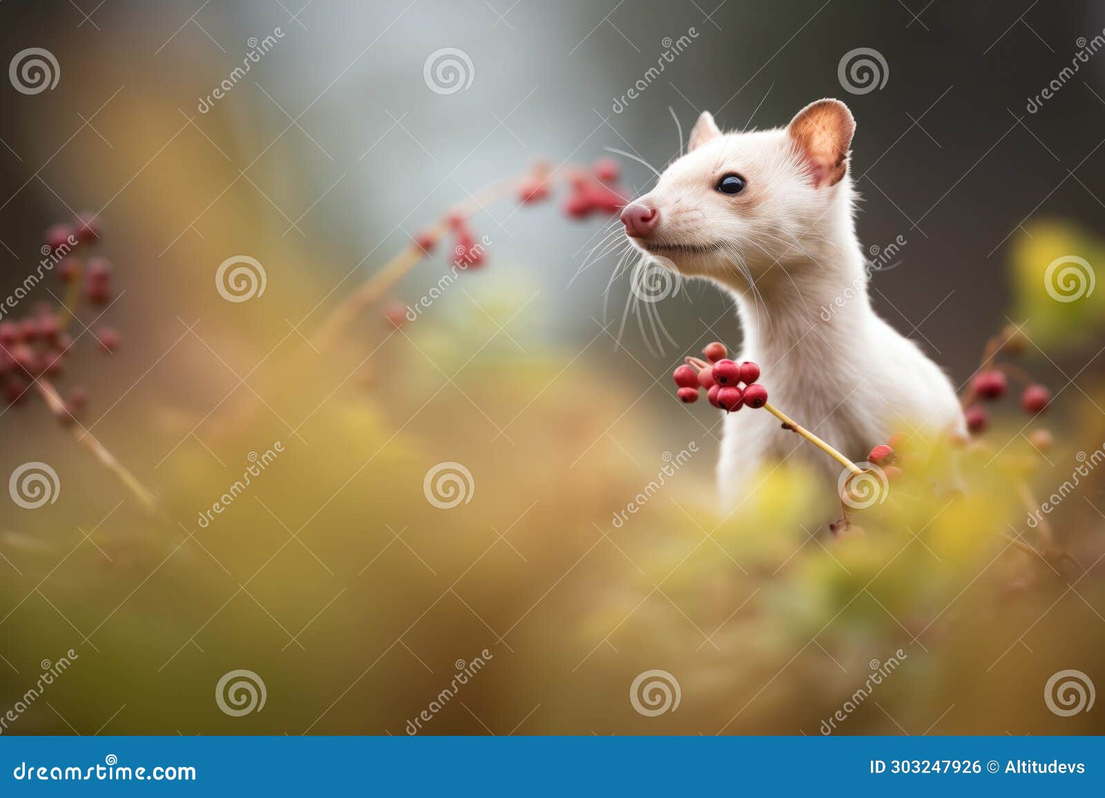 Weasel Pausing By Wild Berries Stock Photo | CartoonDealer.com #303247926