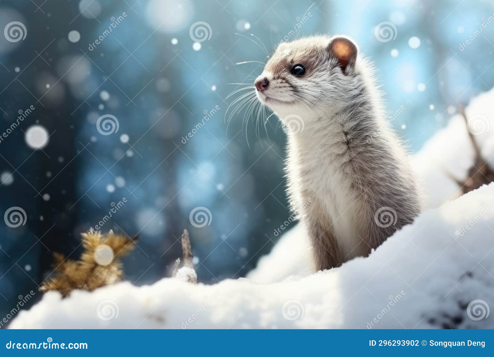 Weasel Stand in Wild in Winter Forest with Snow. Stock Illustration ...