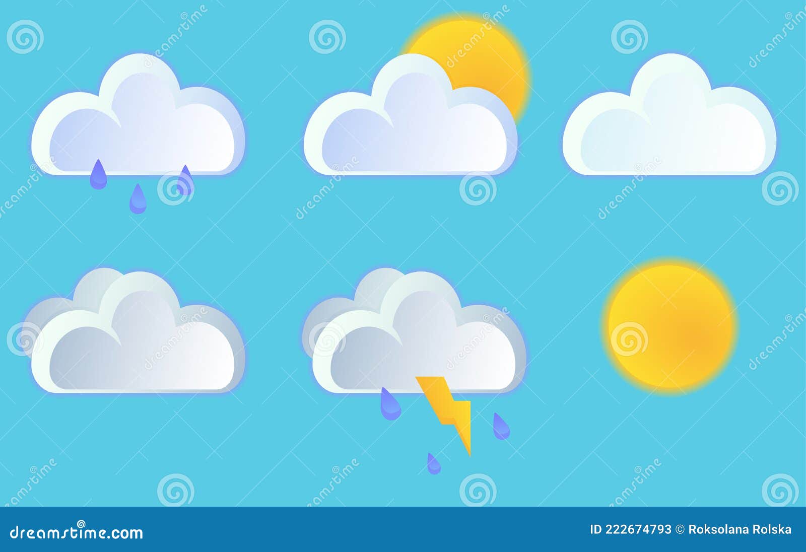 Weather Forecast. Set of Bright Illustrations with Weather Conditions ...