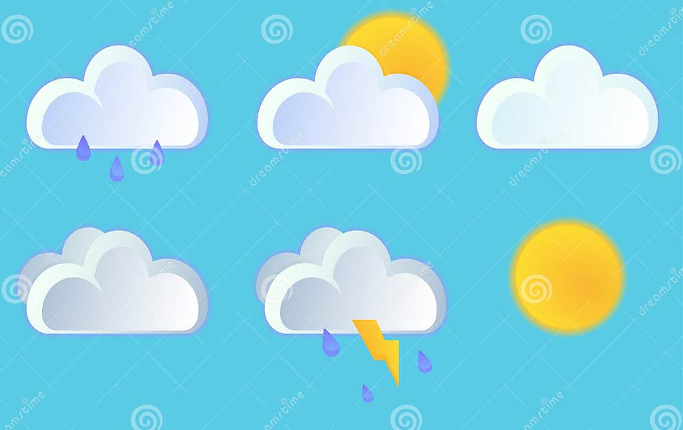 Weather Forecast. Set of Bright Illustrations with Weather Conditions ...