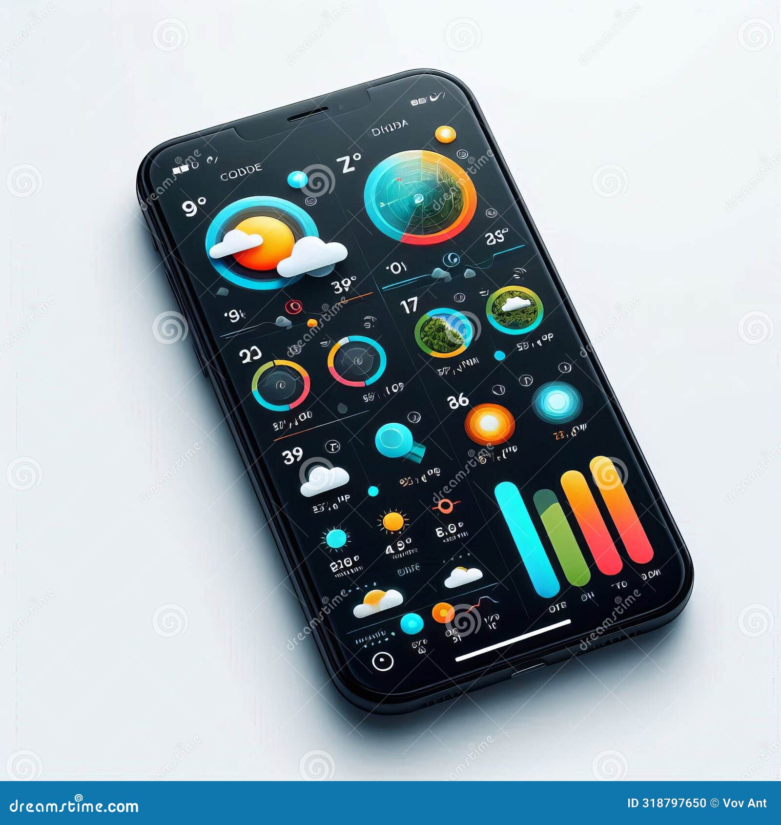 Weather App Interface with Forecast, Radar, and Temperature Dip Stock ...