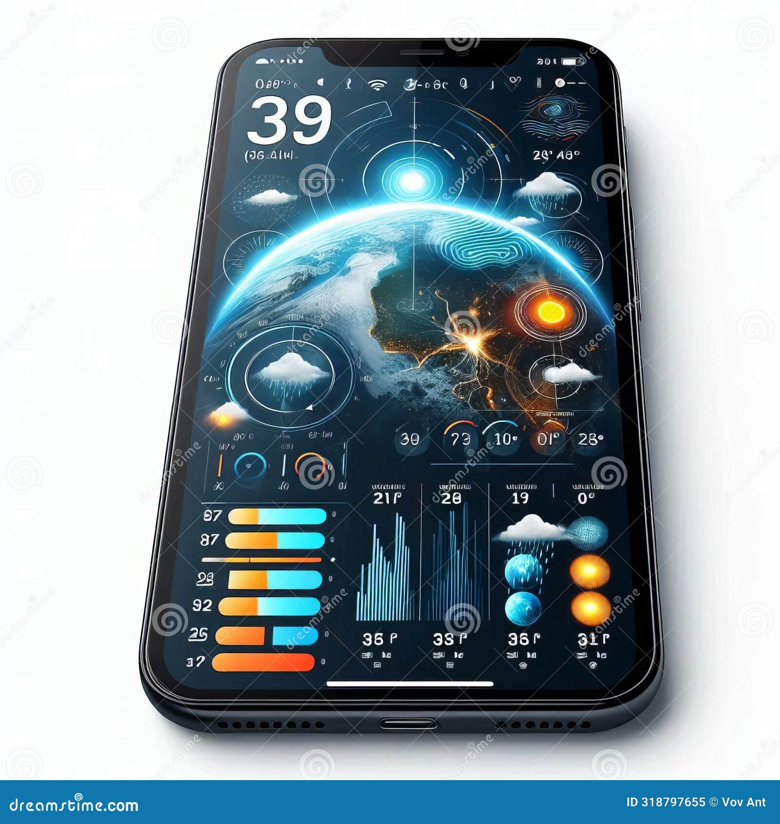 Weather App Interface with Forecast, Radar, and Temperature Dip Stock ...