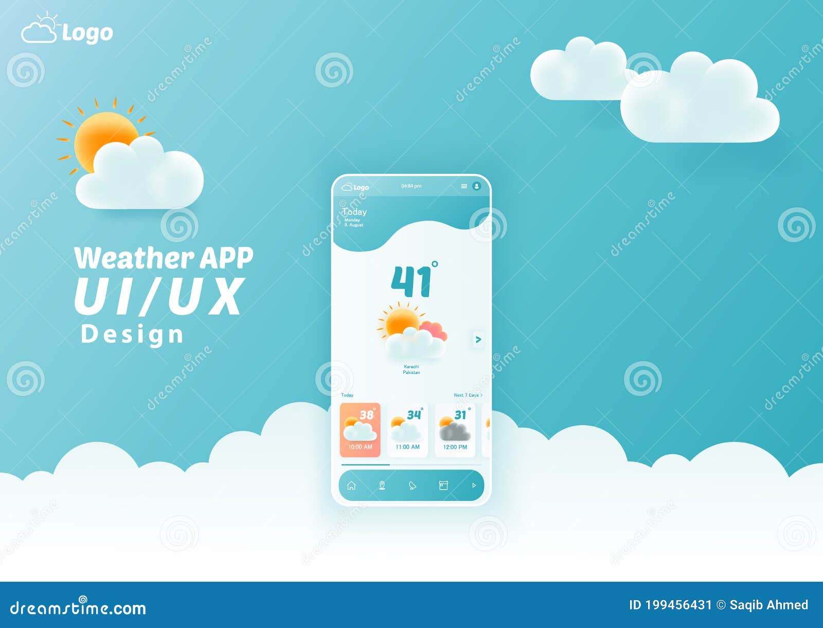 Weather App UI/UX Kit Elements, Website Landing Page Vector Stock ...