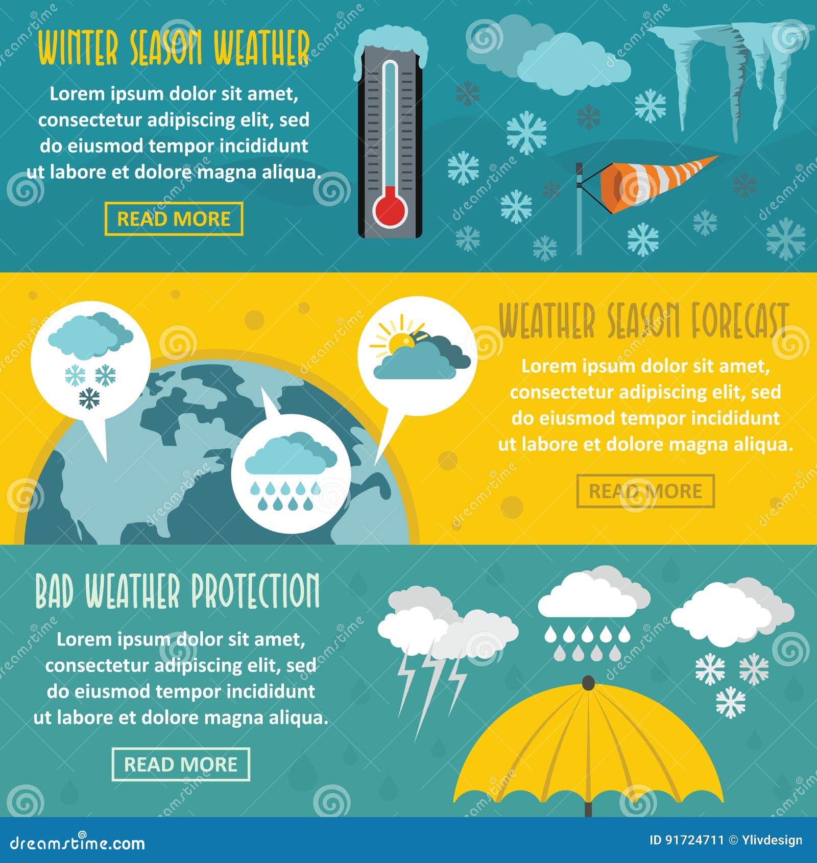 Weather Banner Horizonatal Concept Set, Flat Style Stock Vector ...
