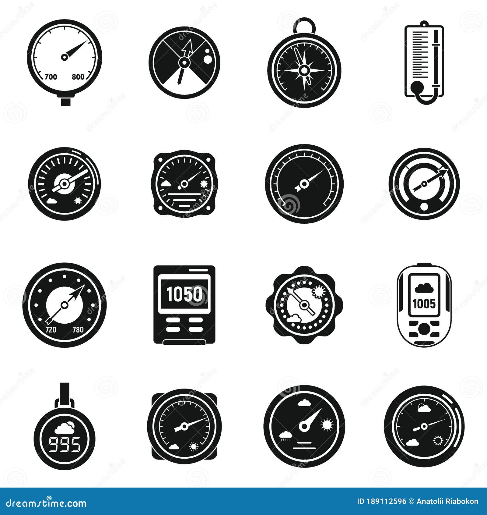 Weather Barometer Icons Set, Simple Style Stock Vector - Illustration ...