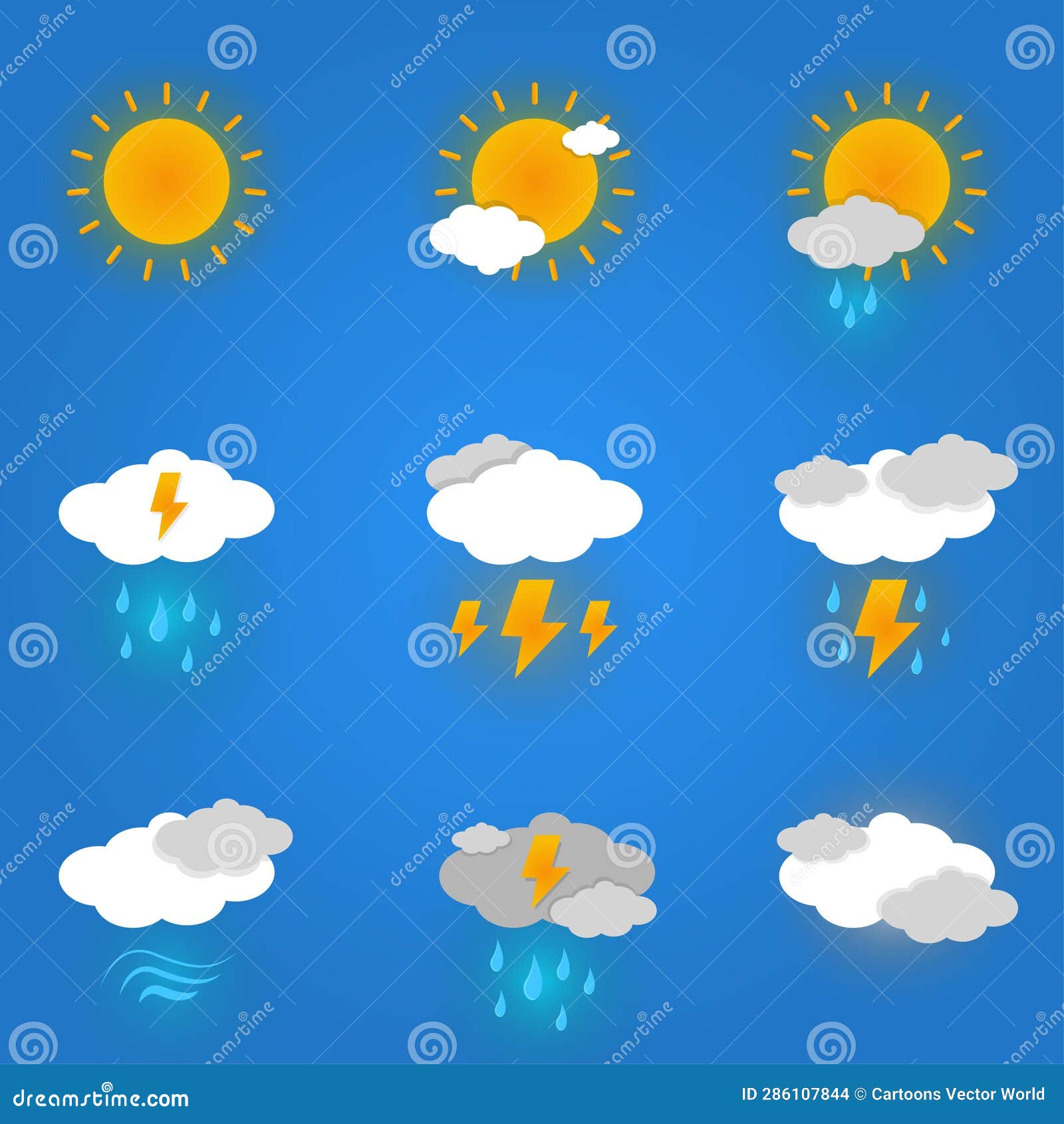 Cute Weather Cartoon Style Icons Collection Set, Sticker Weather Icons ...