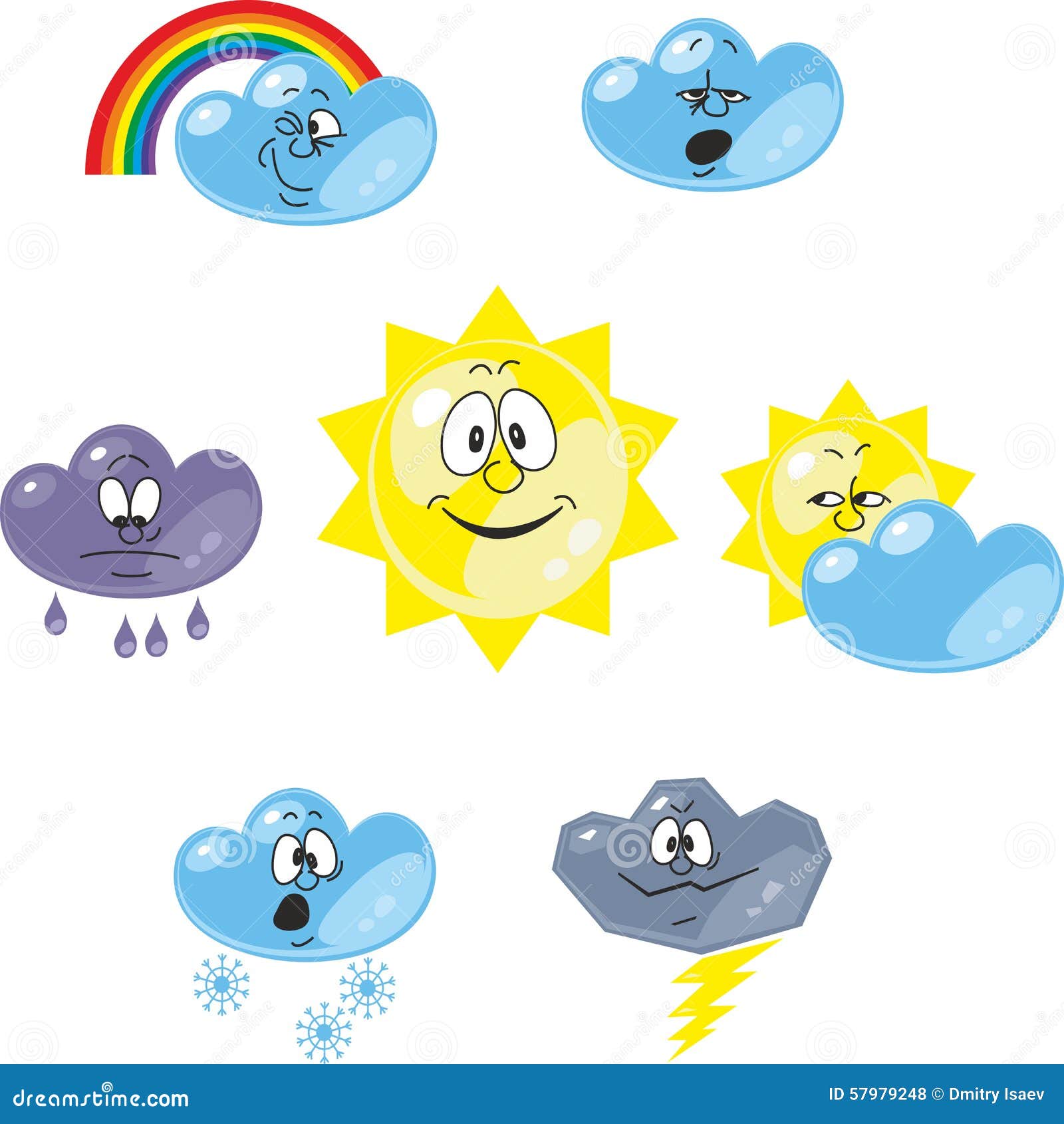 Weather Cartoon Set Flat Sun Cloud Bright Rainbow | CartoonDealer.com ...