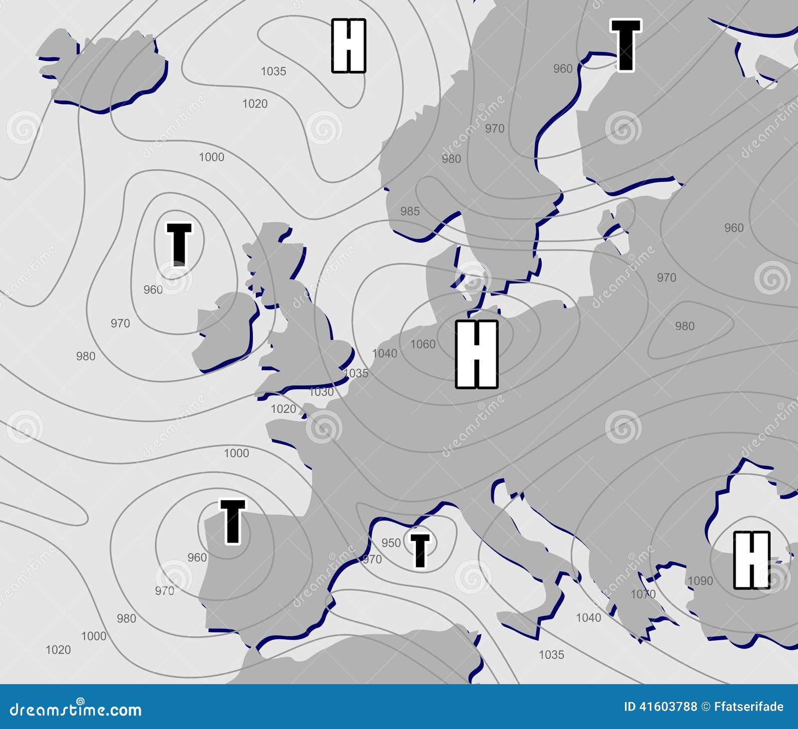 Imaginary Weather Map Europe Showing Isobars And Weather Fronts Cartoon ...