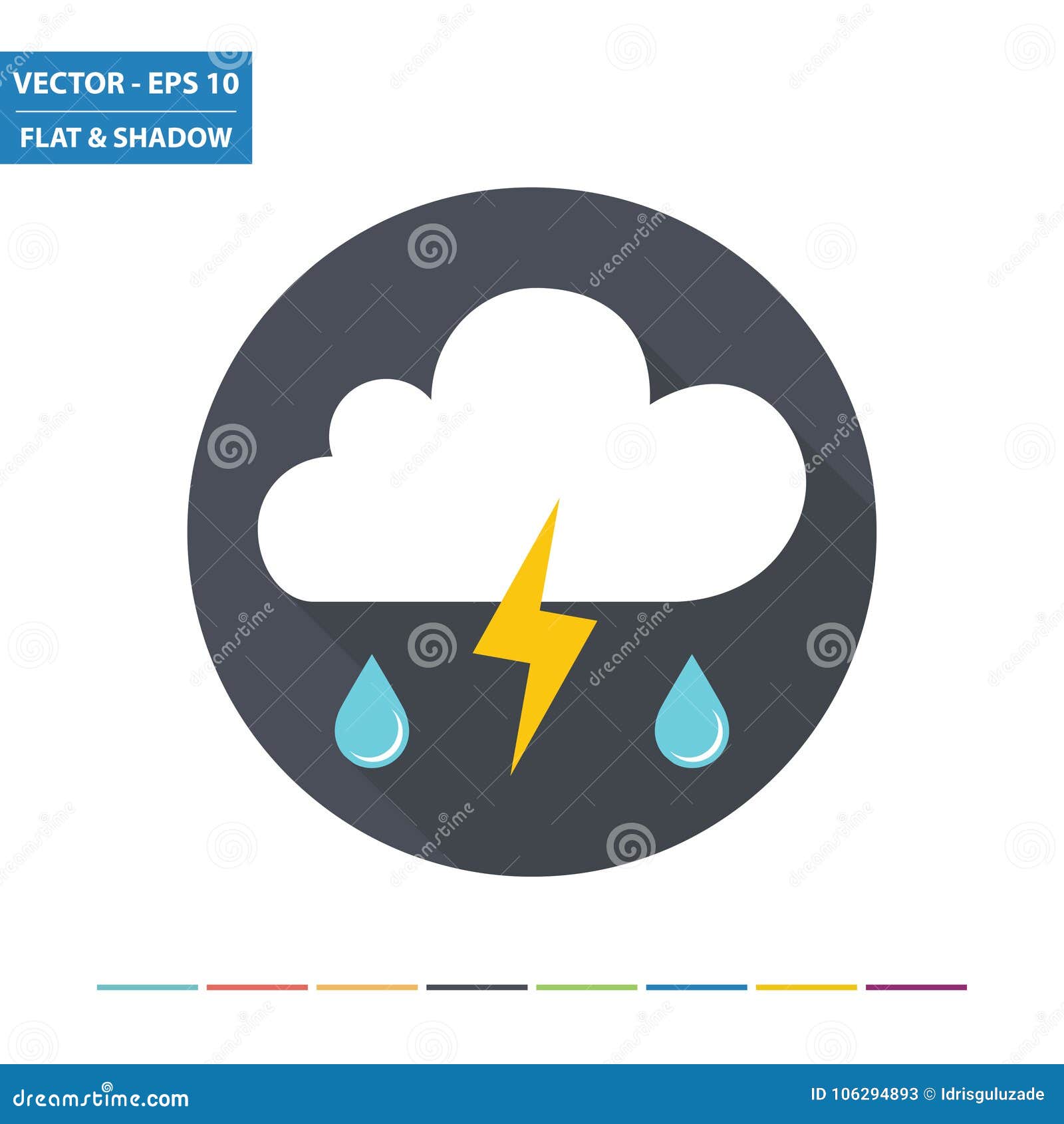Weather - Cloud, Rain and Thunder Flat Icon Stock Vector - Illustration of season, lighting ...