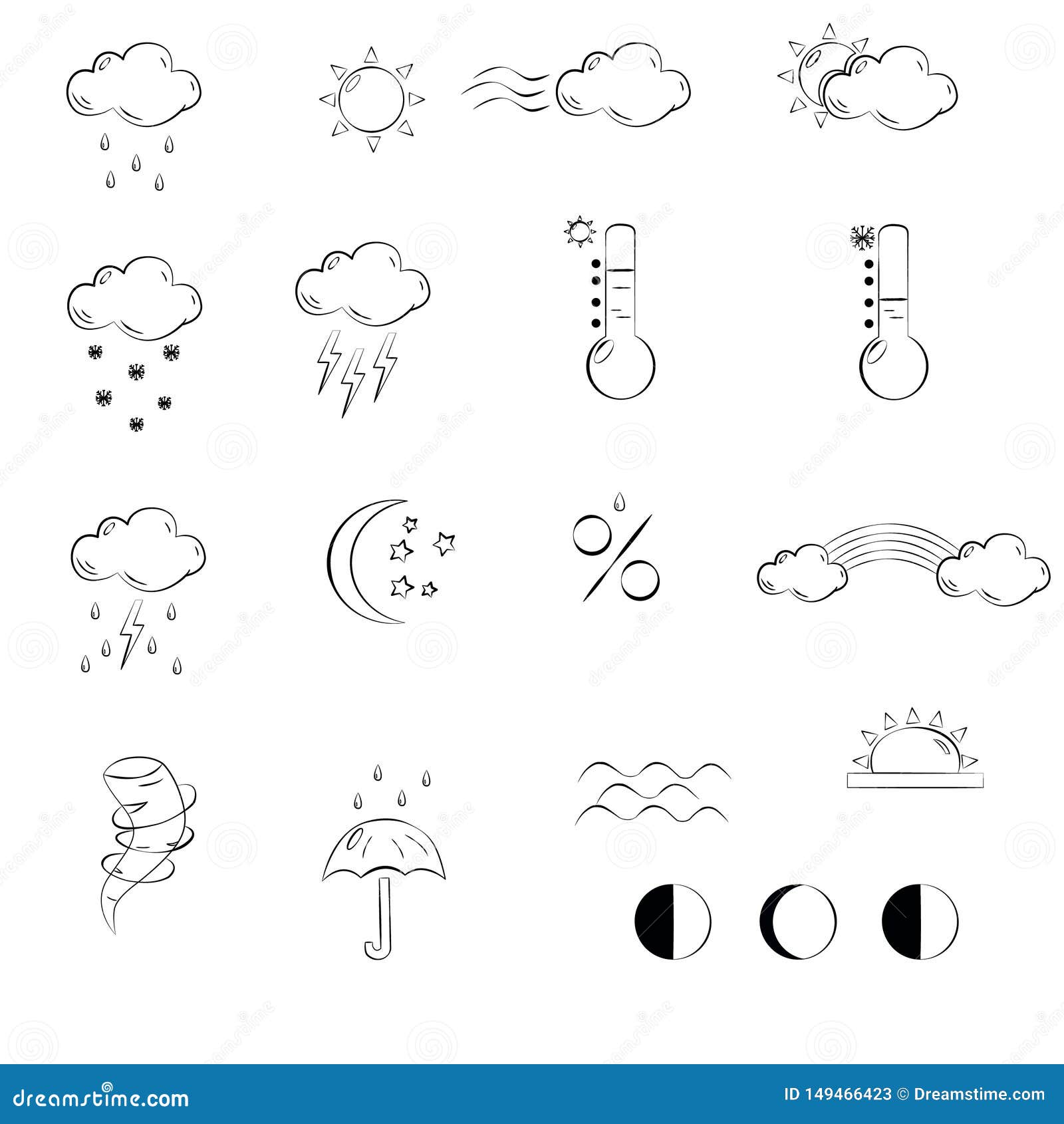 Weather and Cloudy Weather Icons Stock Illustration - Illustration of ...
