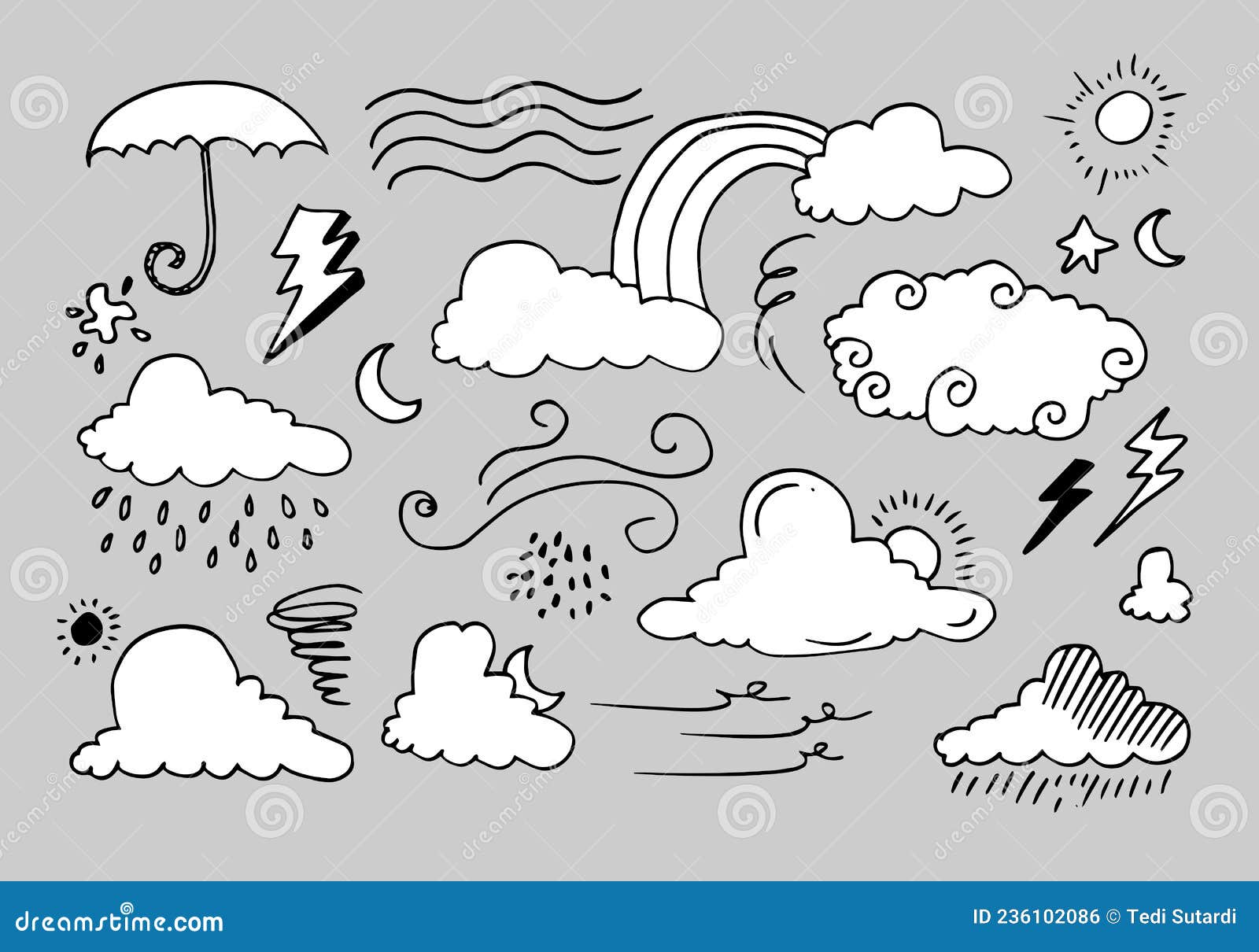 Weather Doodle Vector Set Illustration with Hand Drawn Line Art Style ...