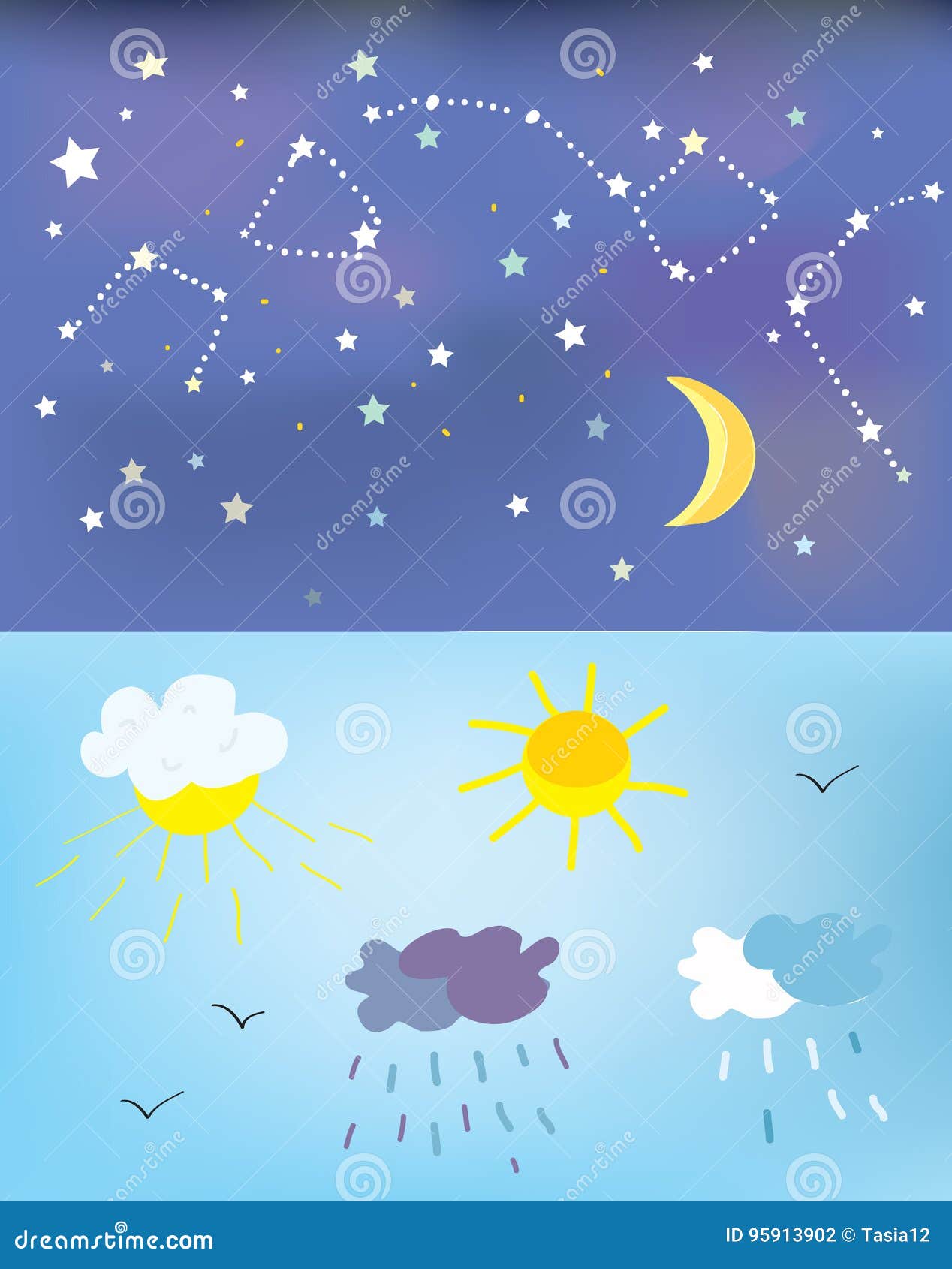 Weather Elements and Backgrounds for Day and Night Stock Vector ...