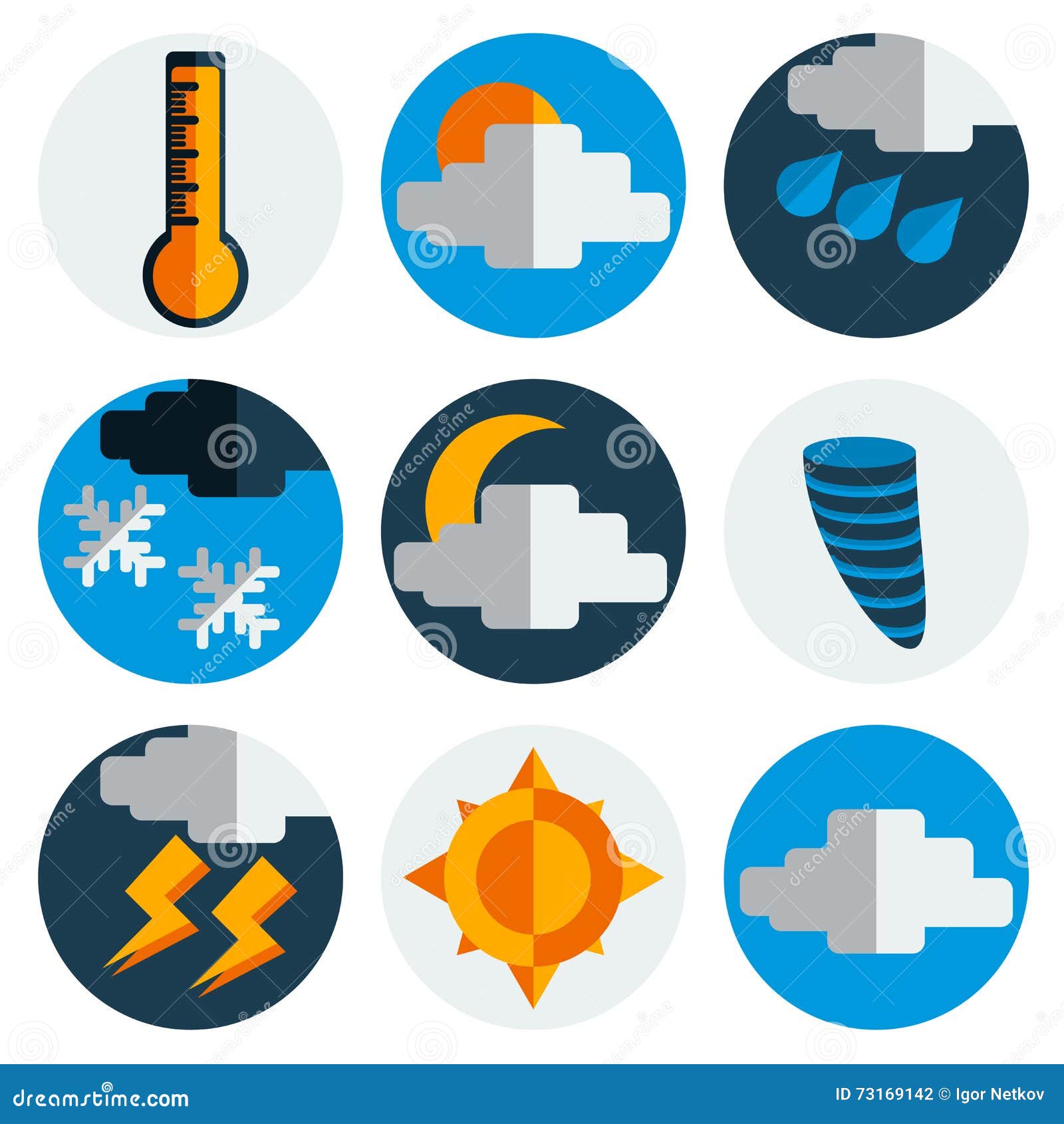 Weather flat icons set. stock vector. Illustration of blue - 73169142