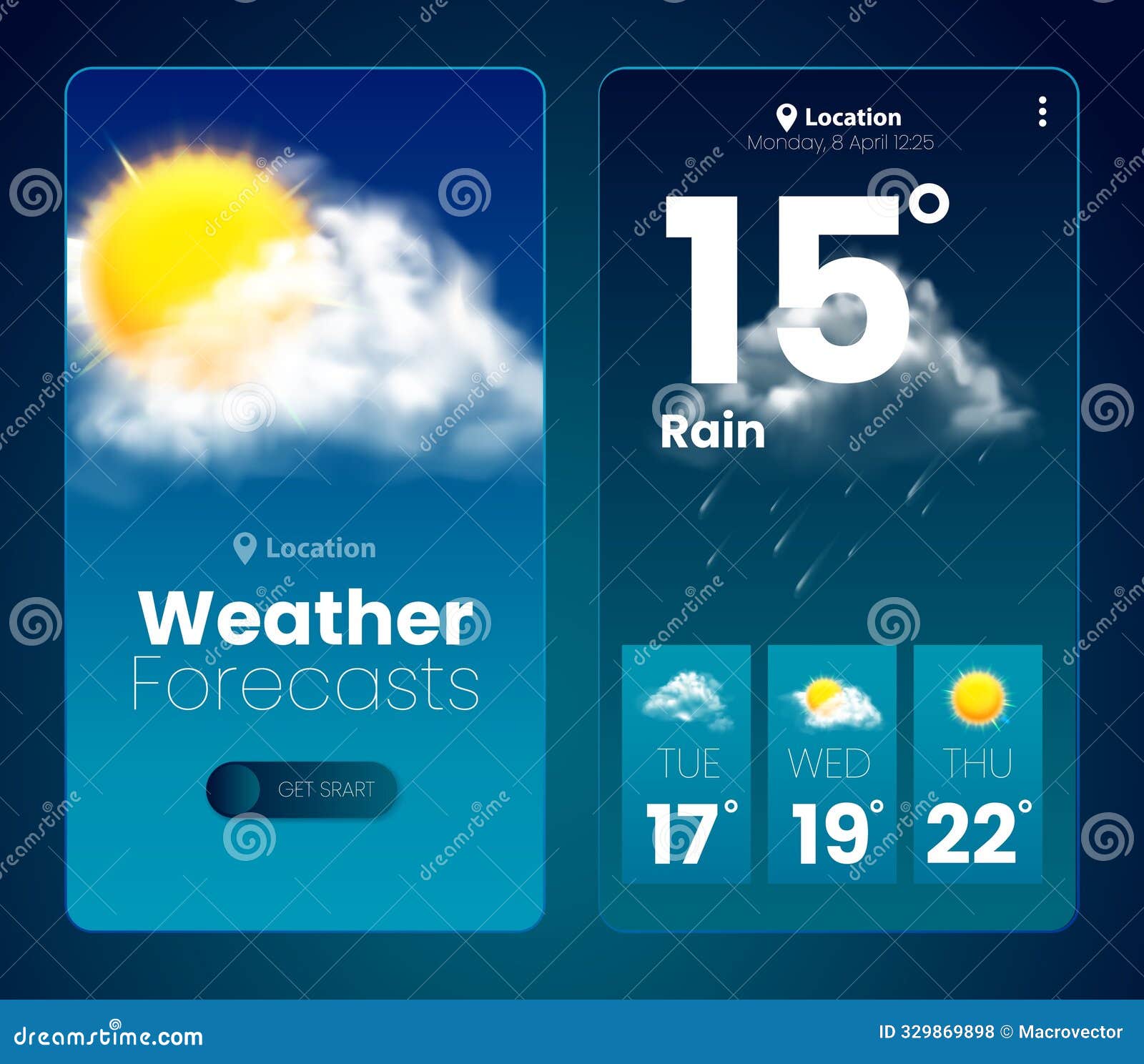 Weather Forecast App Design in Realistic Style Stock Illustration ...