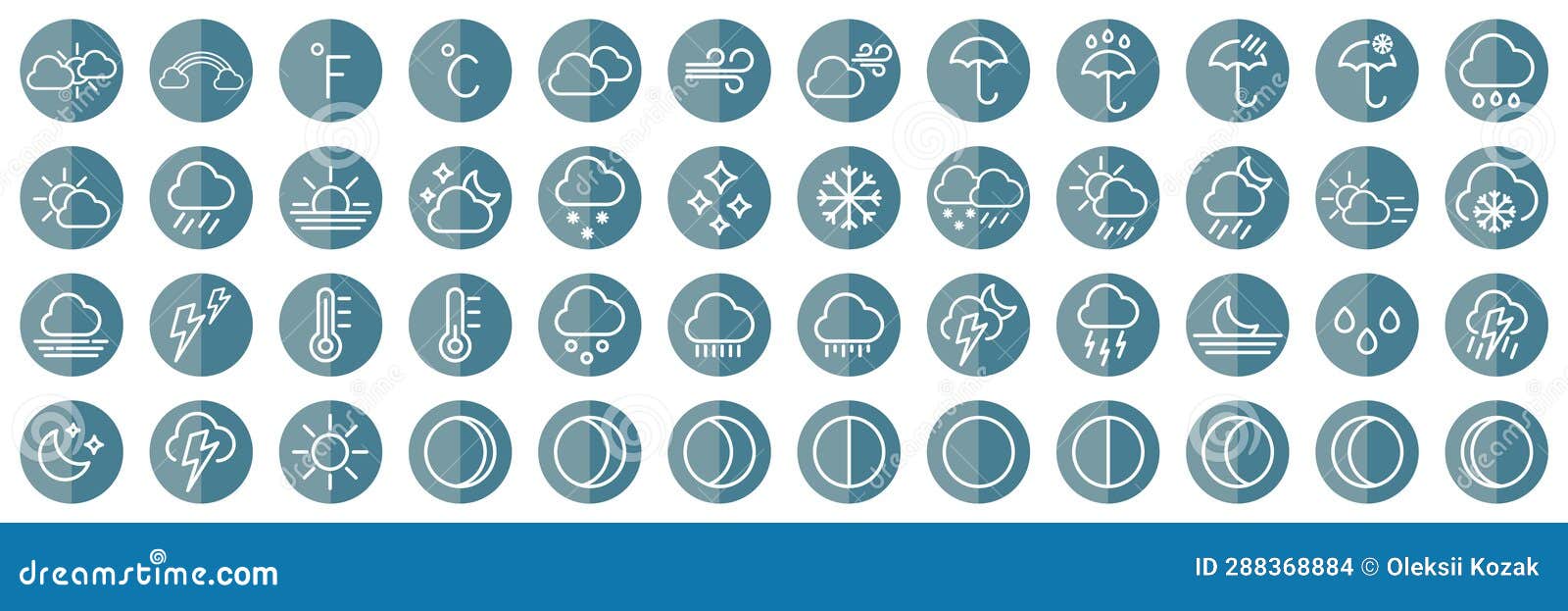 Weather Forecast in Blue Circles. Set of Weather Icons in Linear Style ...