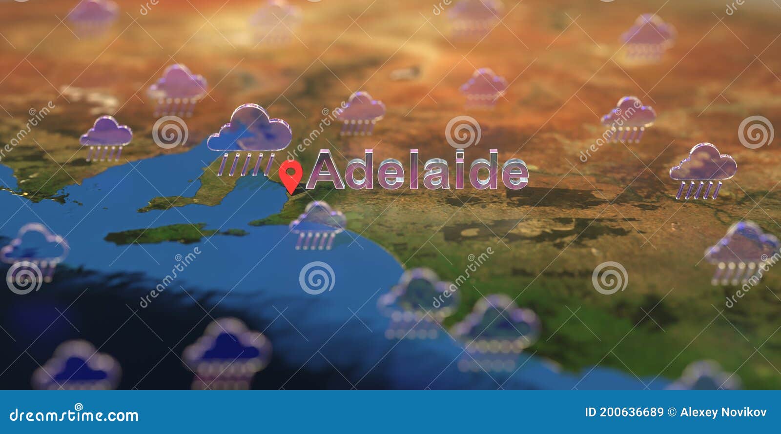 Adelaide City and Rainy Weather Icon on the Map, Weather Forecast ...