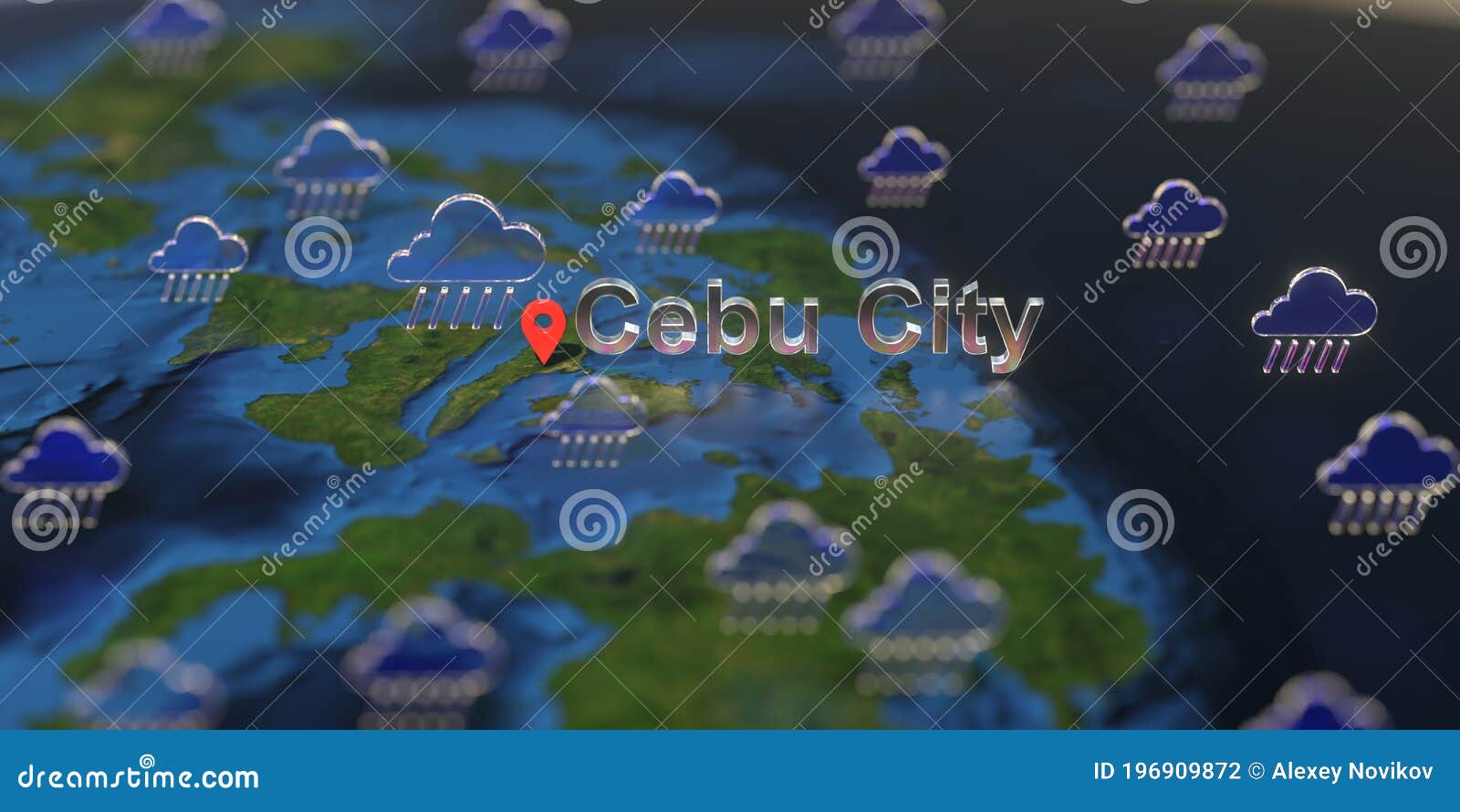 Cebu City and Rainy Weather Icon on the Map, Weather Forecast Related ...