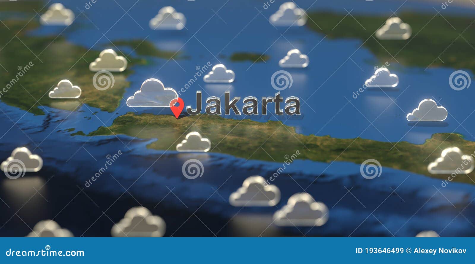 Jakarta City and Cloudy Weather Icon on the Map, Weather Forecast ...