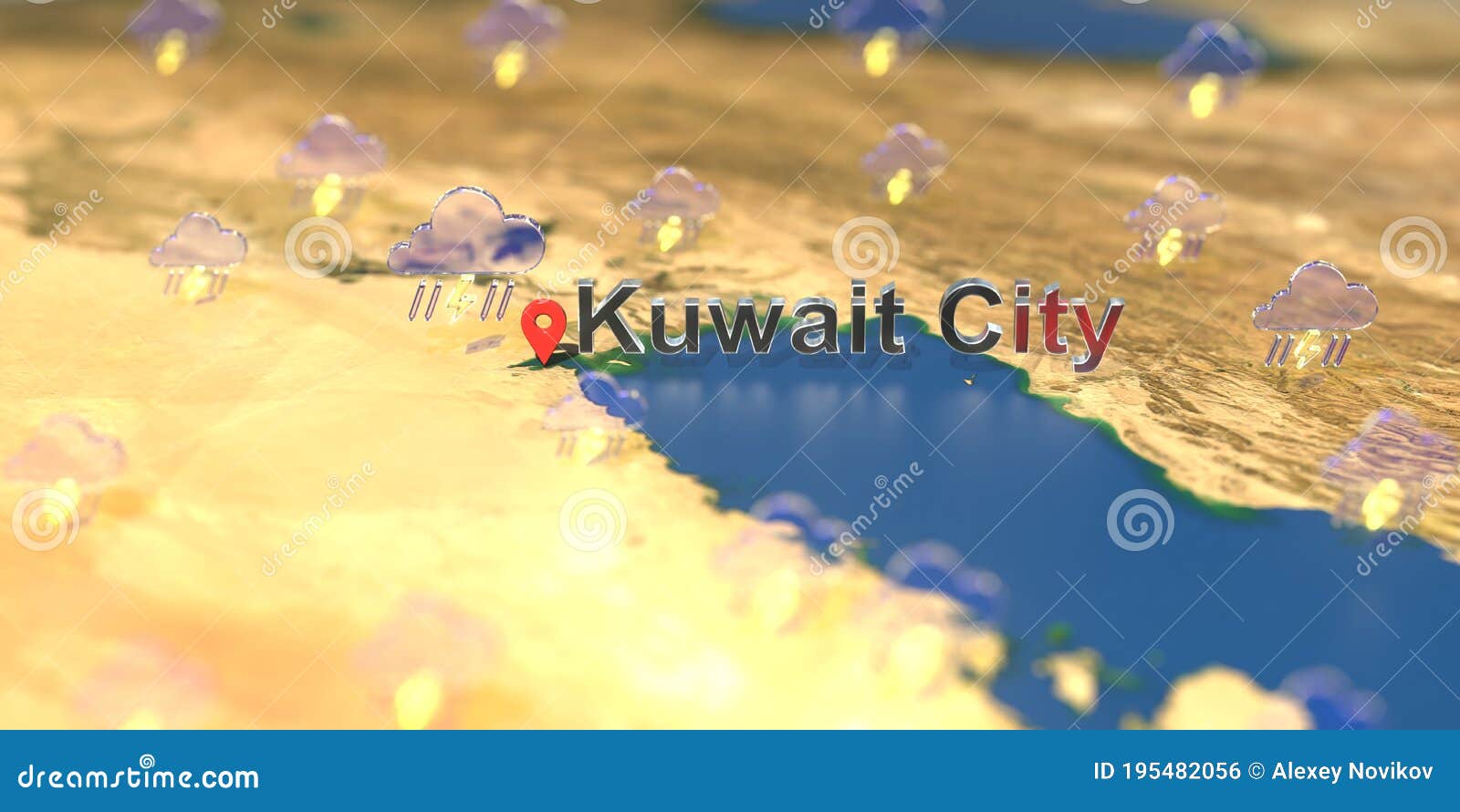 Kuwait City and Stormy Weather Icon on the Map, Weather Forecast ...