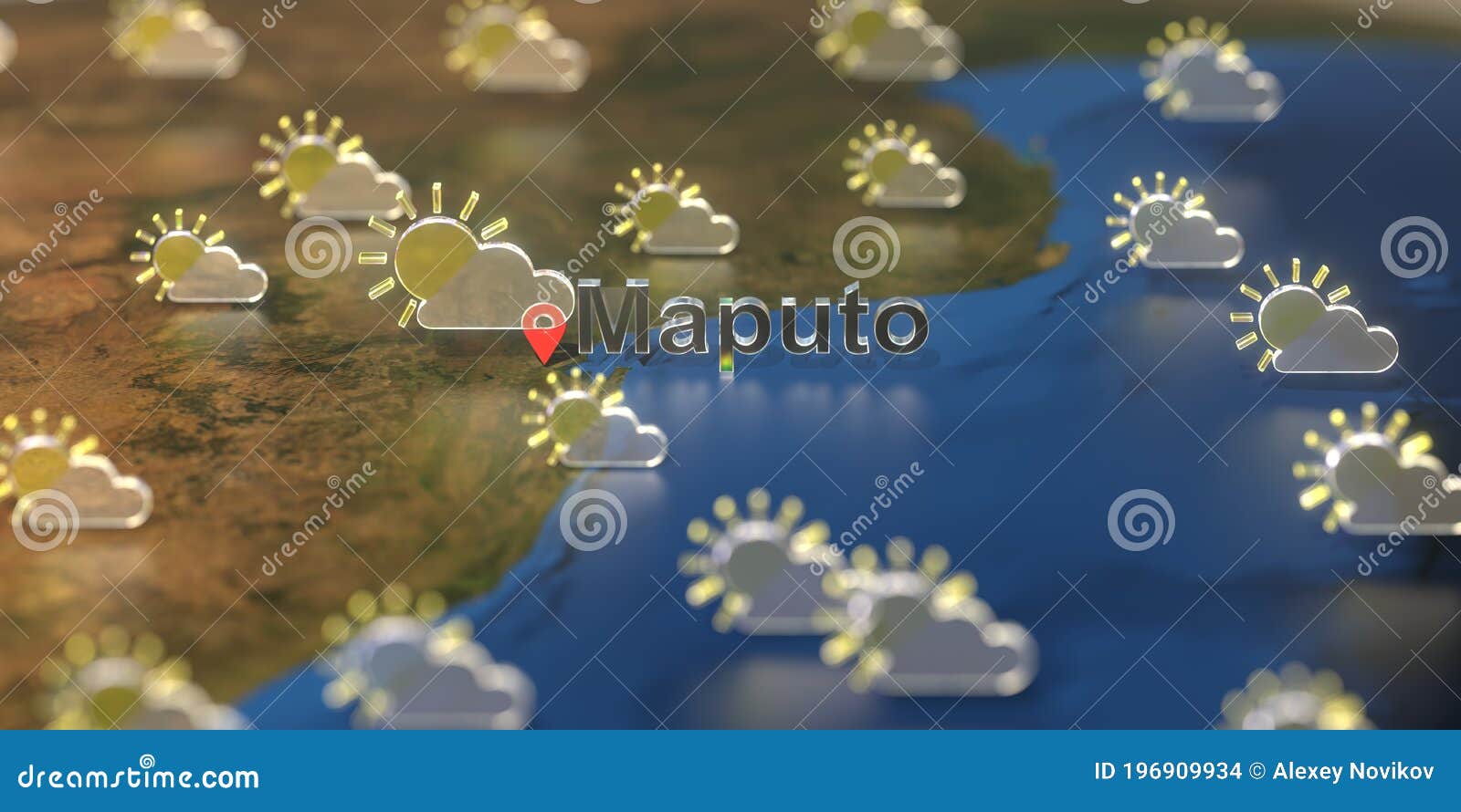 Maputo City and Partly Cloudy Weather Icon on the Map, Weather Forecast ...