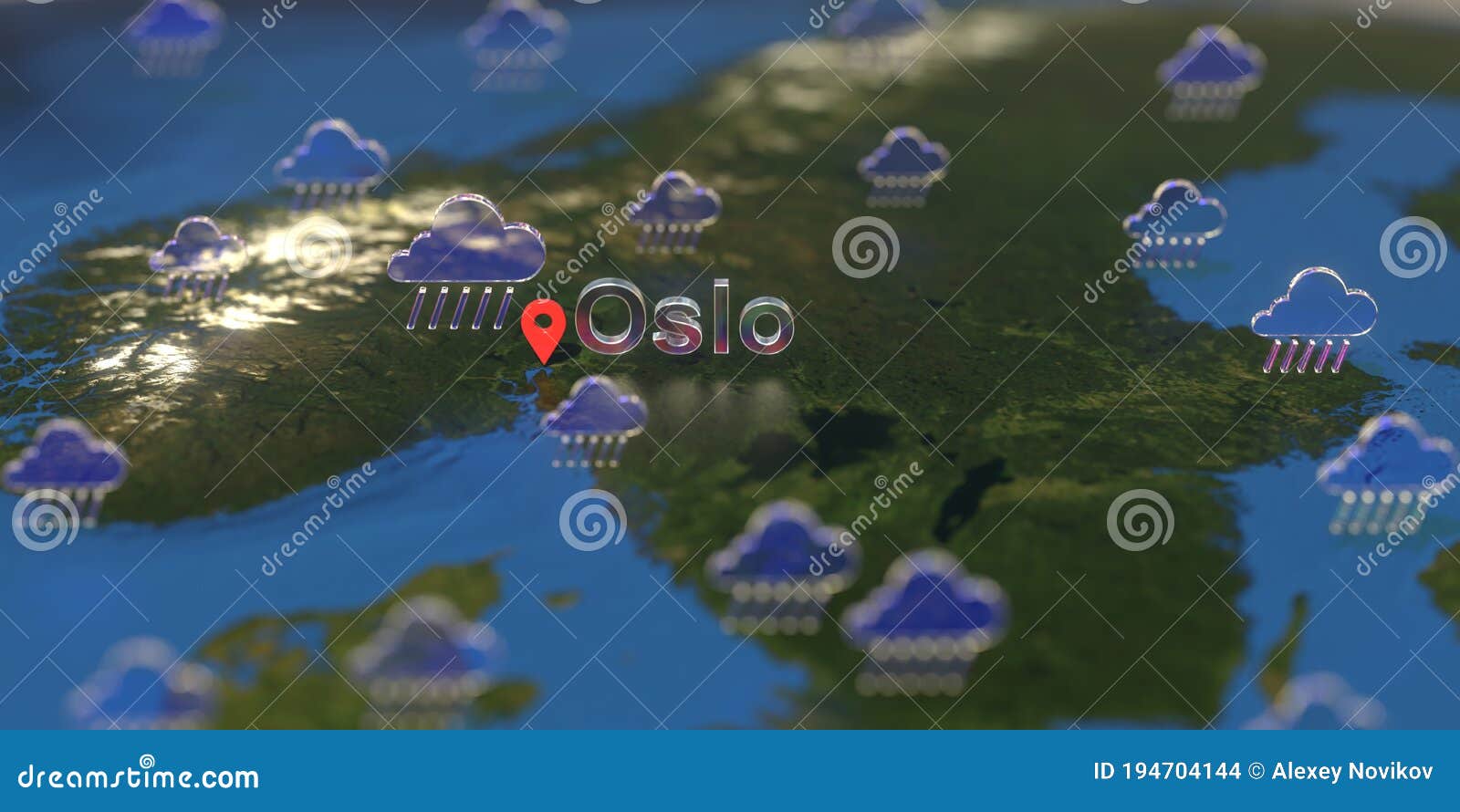 Oslo City and Rainy Weather Icon on the Map, Weather Forecast Related ...