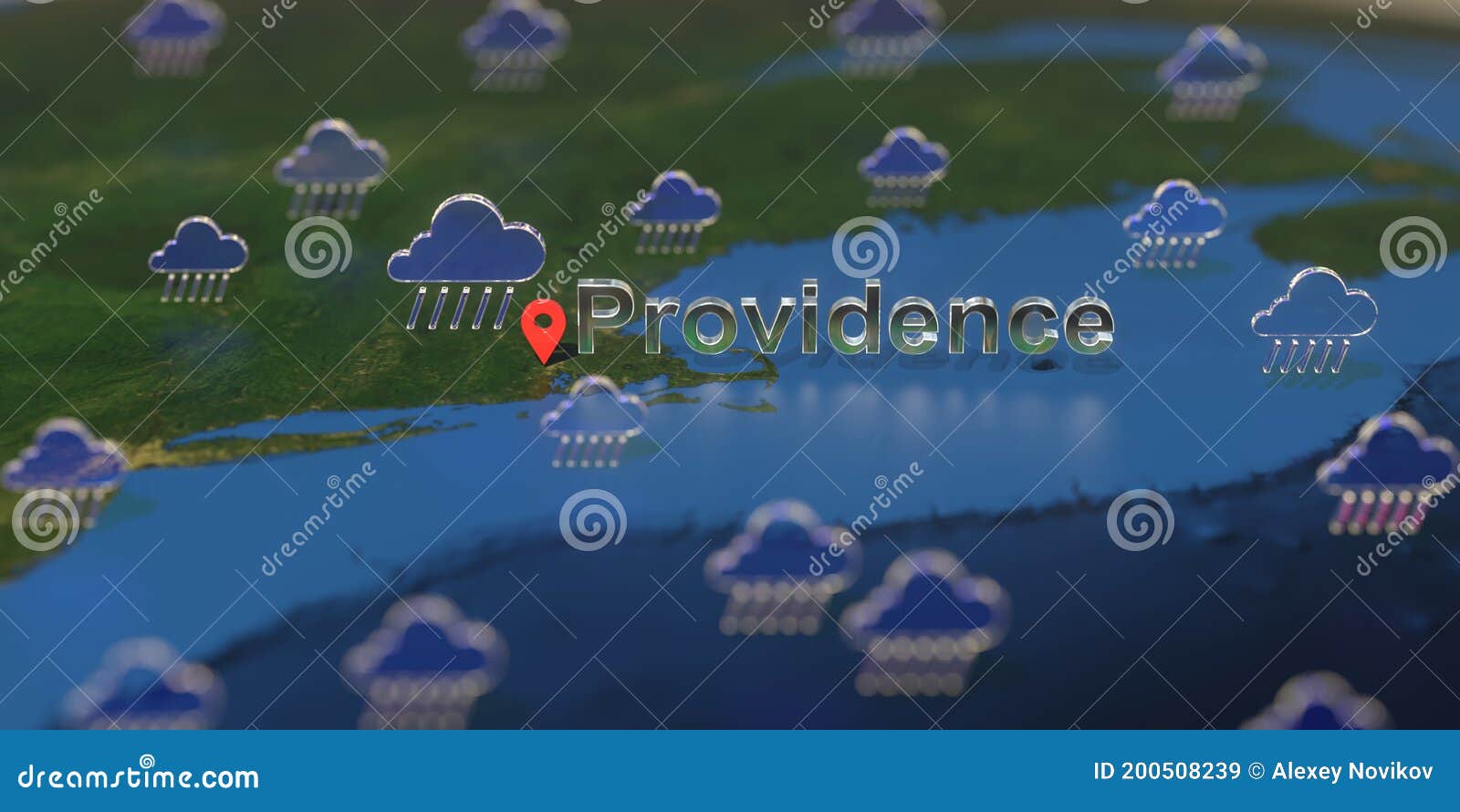Providence City and Rainy Weather Icon on the Map, Weather Forecast ...