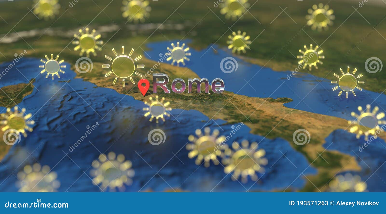 Rome City and Sunny Weather Icon on the Map, Weather Forecast Related ...