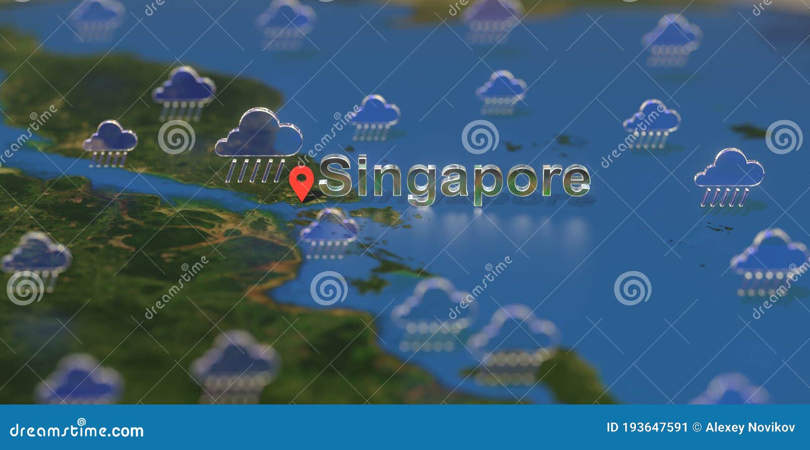 Singapore City and Rainy Weather Icon on the Map, Weather Forecast ...