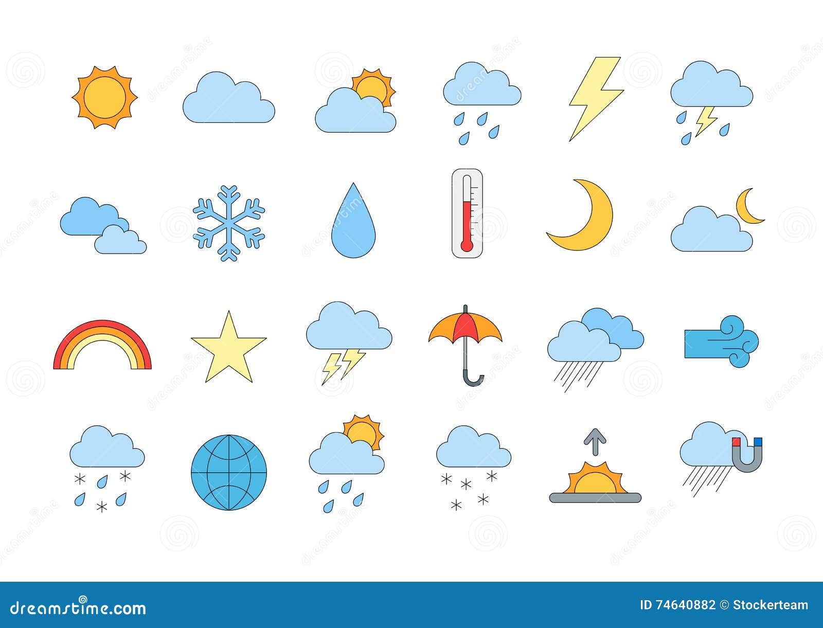Weather Forecast Colorful Icons Set Stock Vector - Illustration of ...