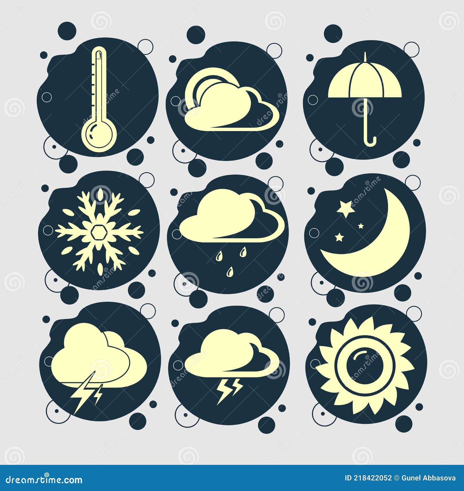 Weather Forecast Icon Set with Sun, Rain, Clouds, Sun, Snow Stock ...
