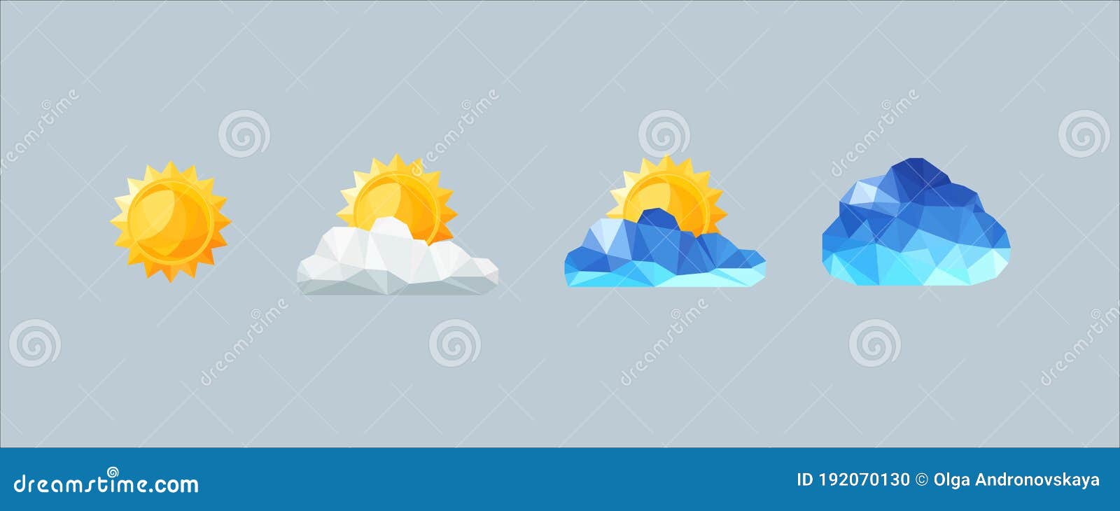 Weather Forecast Icon Set with White and Blue Cloud, Sun, Lightning Etc ...