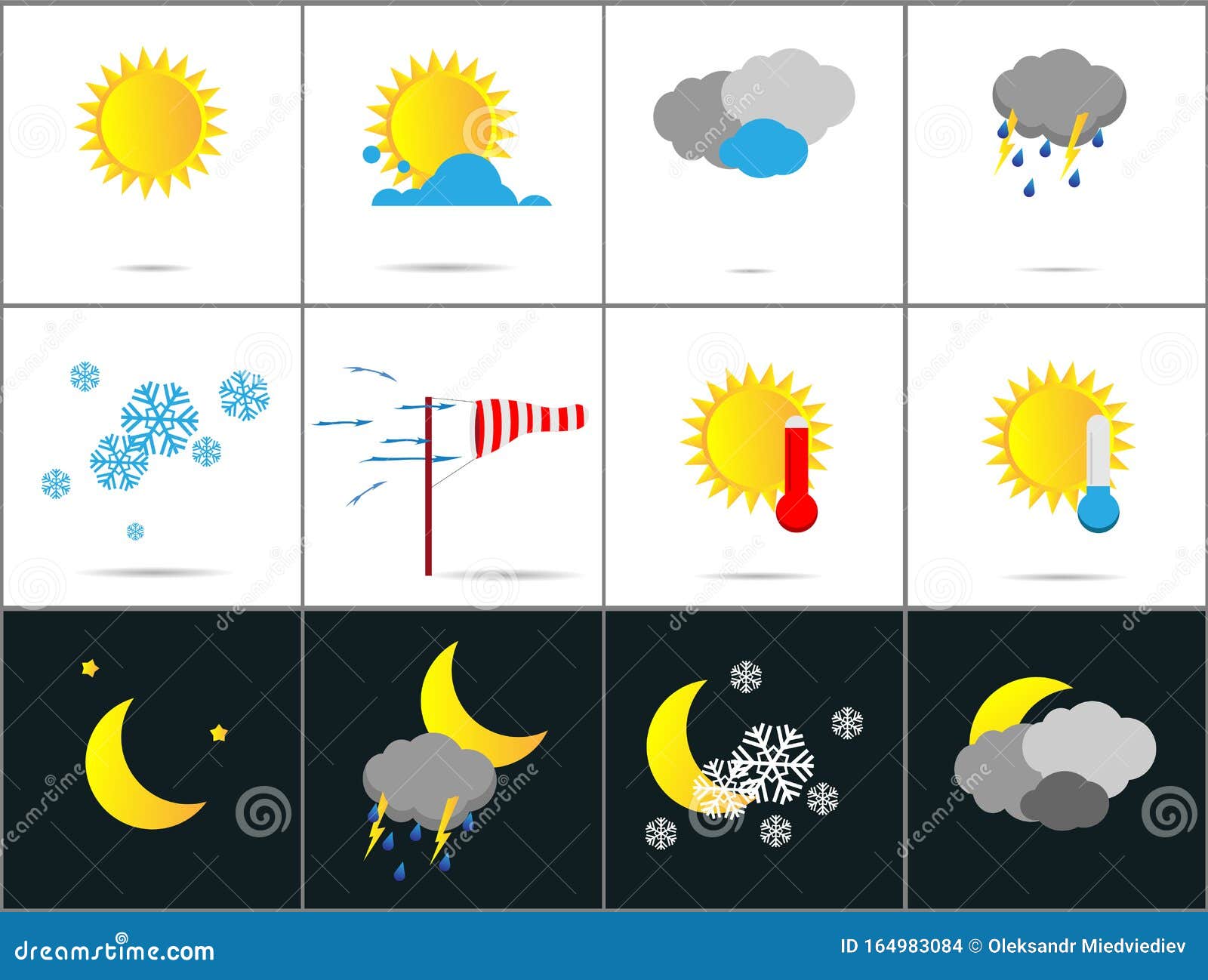 Weather Forecast Icons in Flat Style. Vector Illustration Stock ...