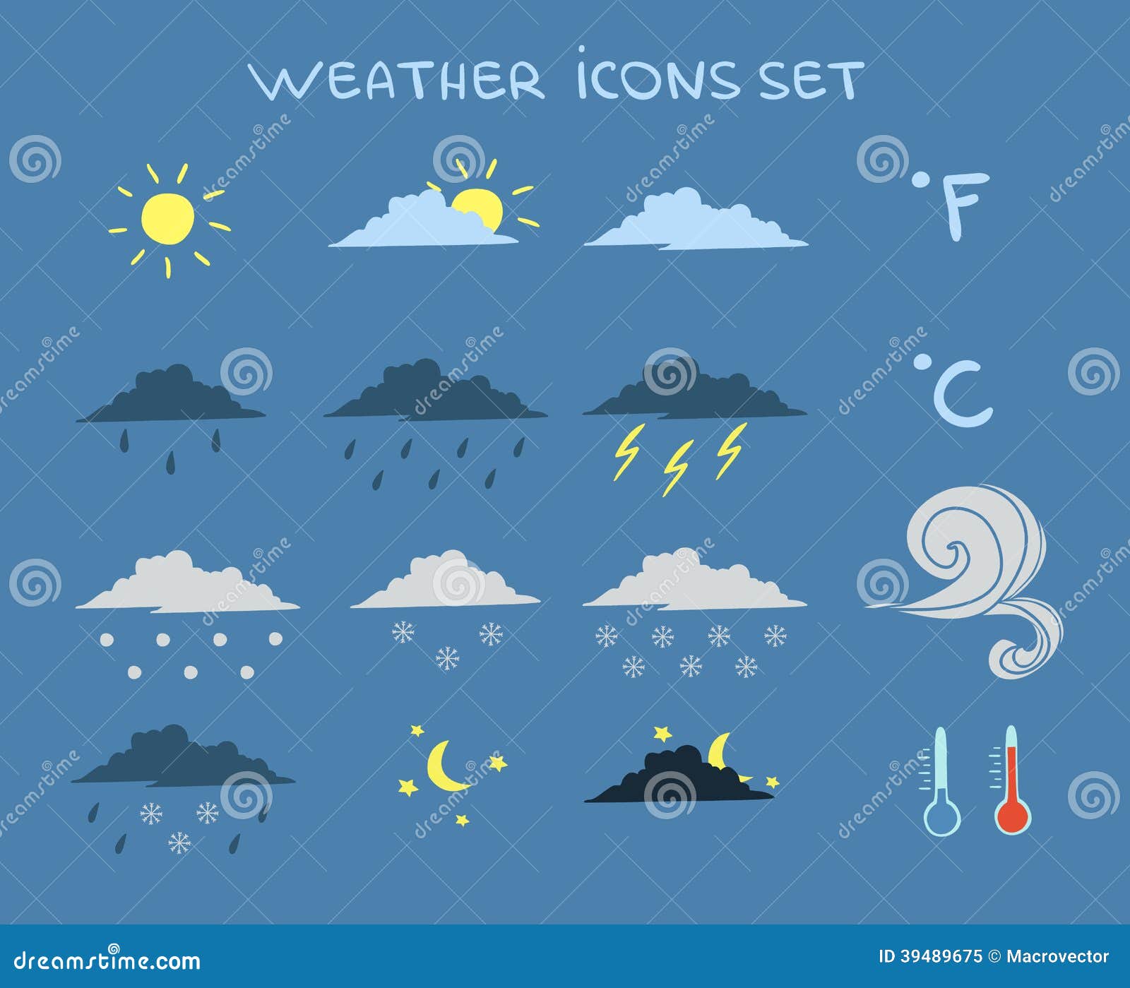 Weather Forecast Icons Set stock vector. Illustration of isolated ...