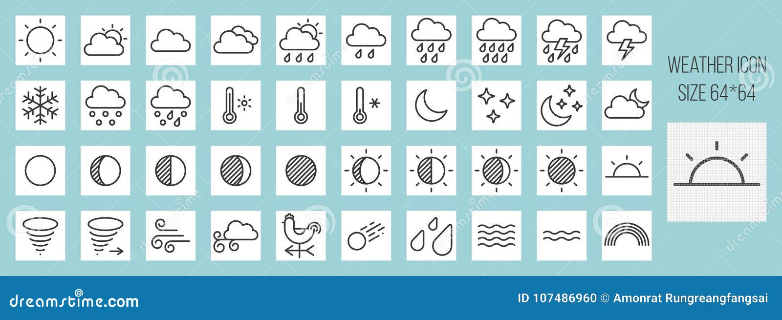 Weather Forecast Line Icons Set Stock Vector - Illustration of ...