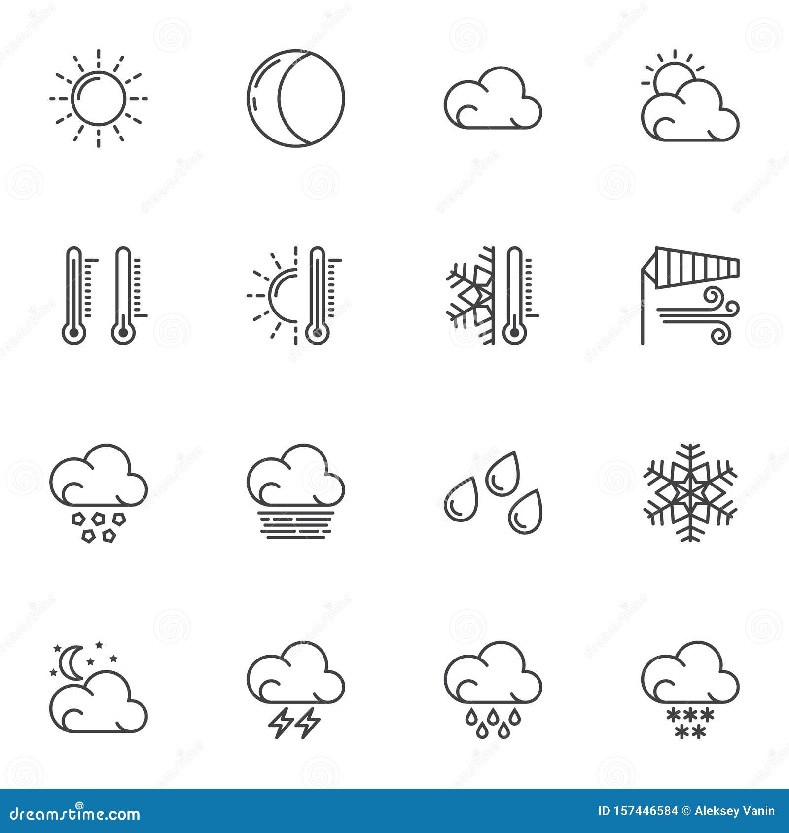 Weather Forecast Line Icons Set Stock Vector - Illustration of ...