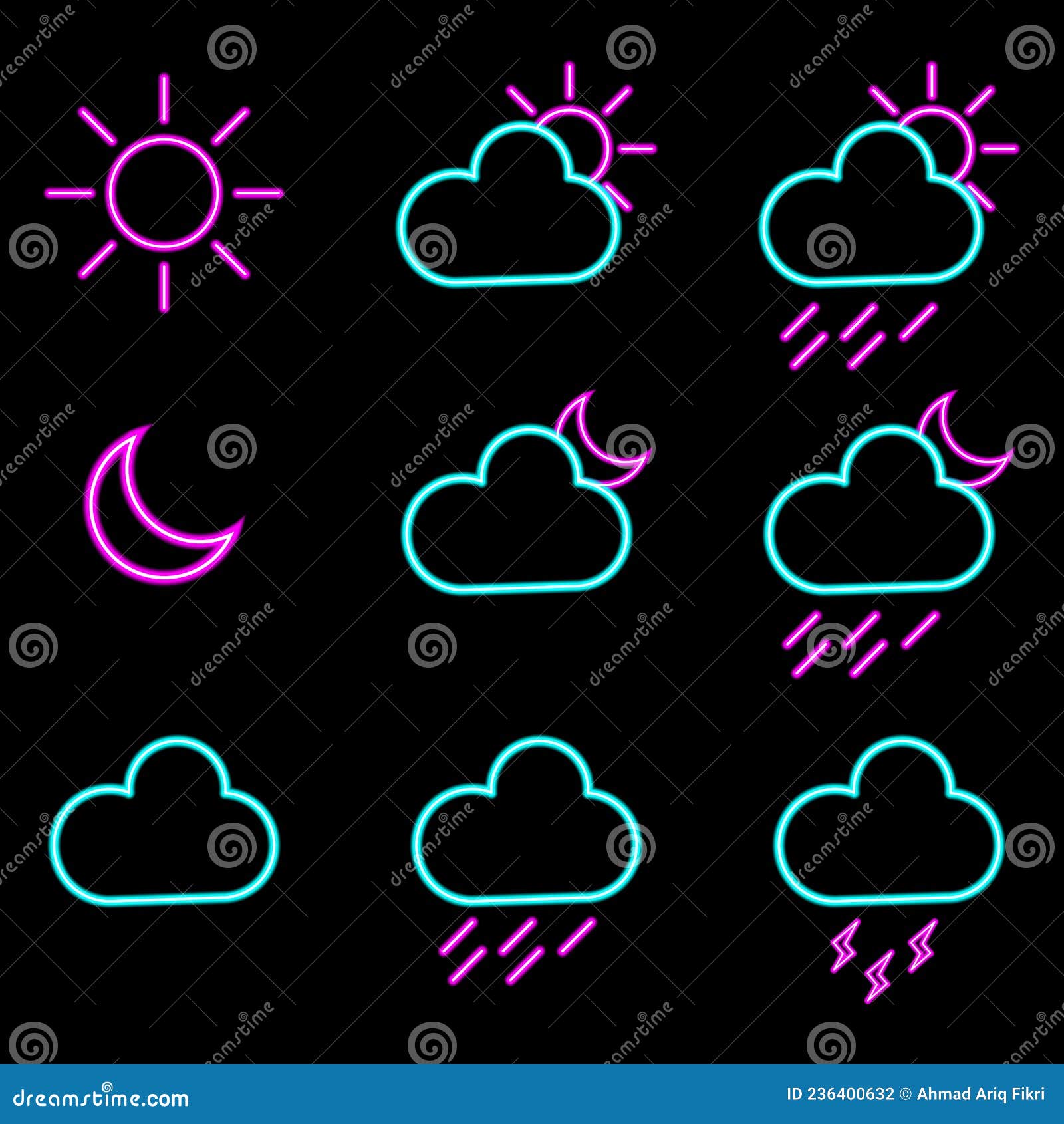 Weather Forecast Neon Light Icons Set. Vector Illustration Stock Vector ...