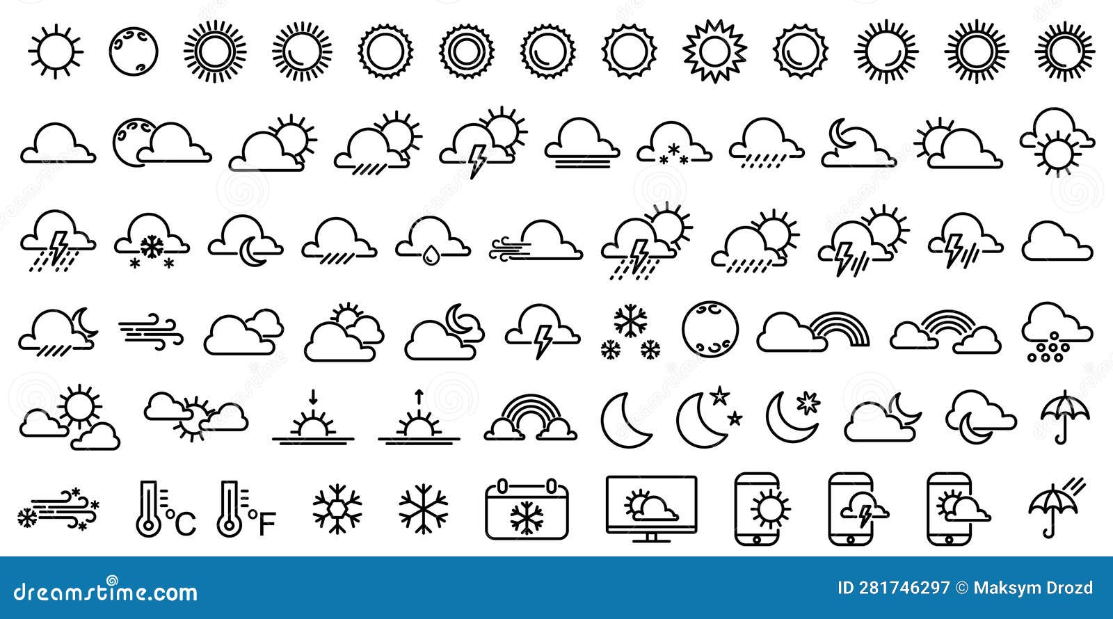 Weather Forecast, Outline Web Icon Set, Vector Line Icons Collection ... Weather Forecast, Outline Web Icon Set, Vector Line Icons Collection ...