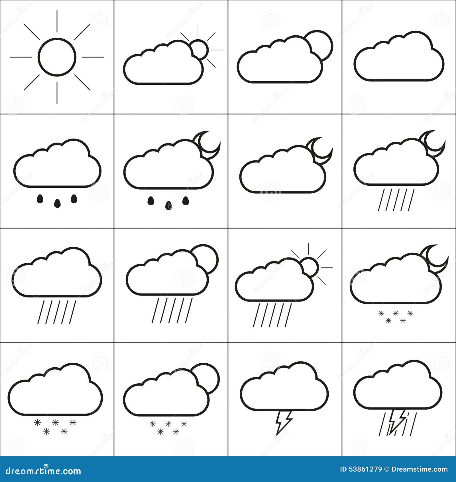 Weather Forecast Pictogram Set Stock Illustration - Illustration of ...