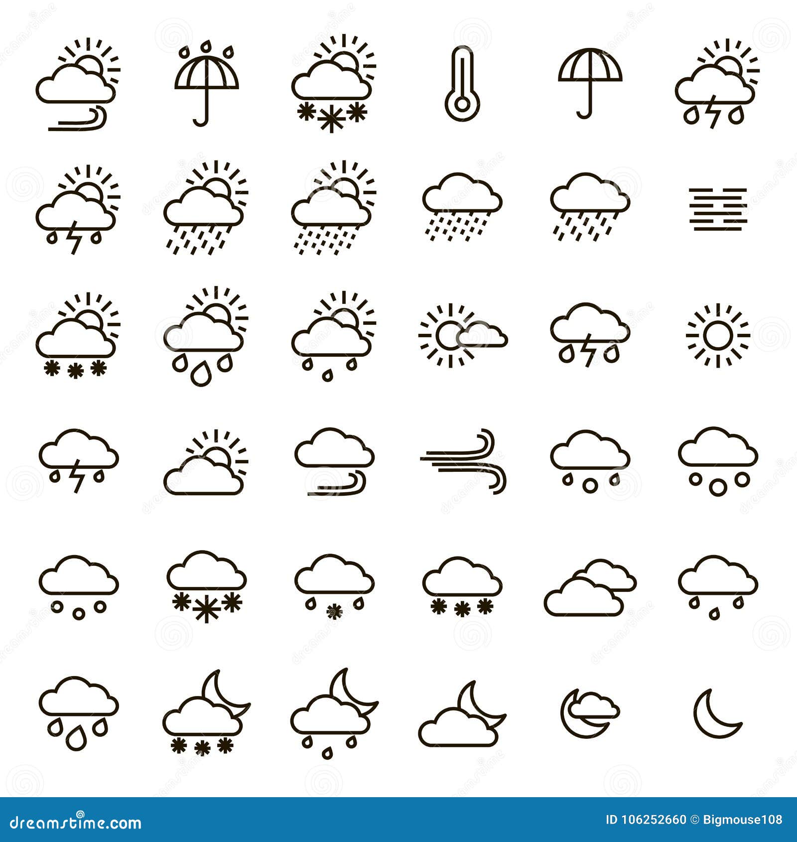 Weather Forecast Signs Black Thin Line Icon Set. Vector Stock Vector ...