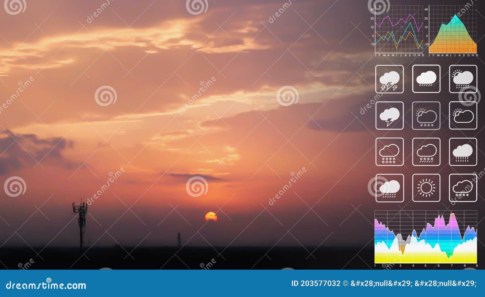 Weather Forecast Symbol Data for Meteorology Presentation with Graph ...