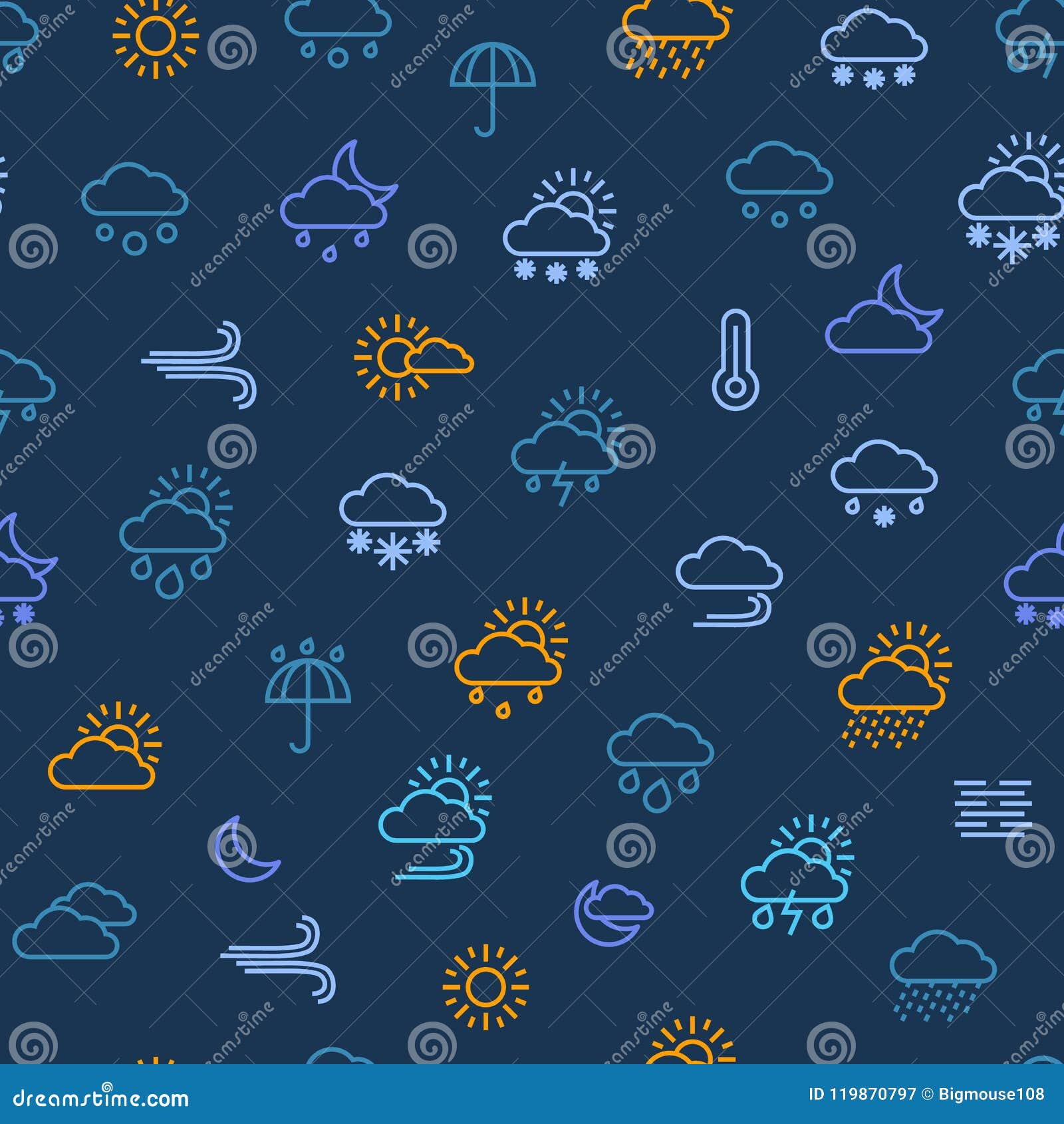 Weather Forecast Thin Line Seamless Pattern Background. Vector Stock ...