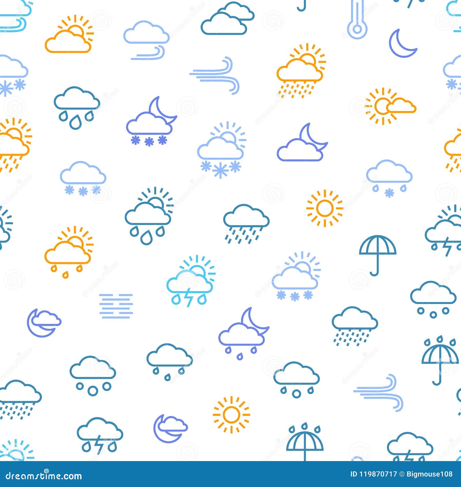 Weather Forecast Thin Line Seamless Pattern Background. Vector Stock ...