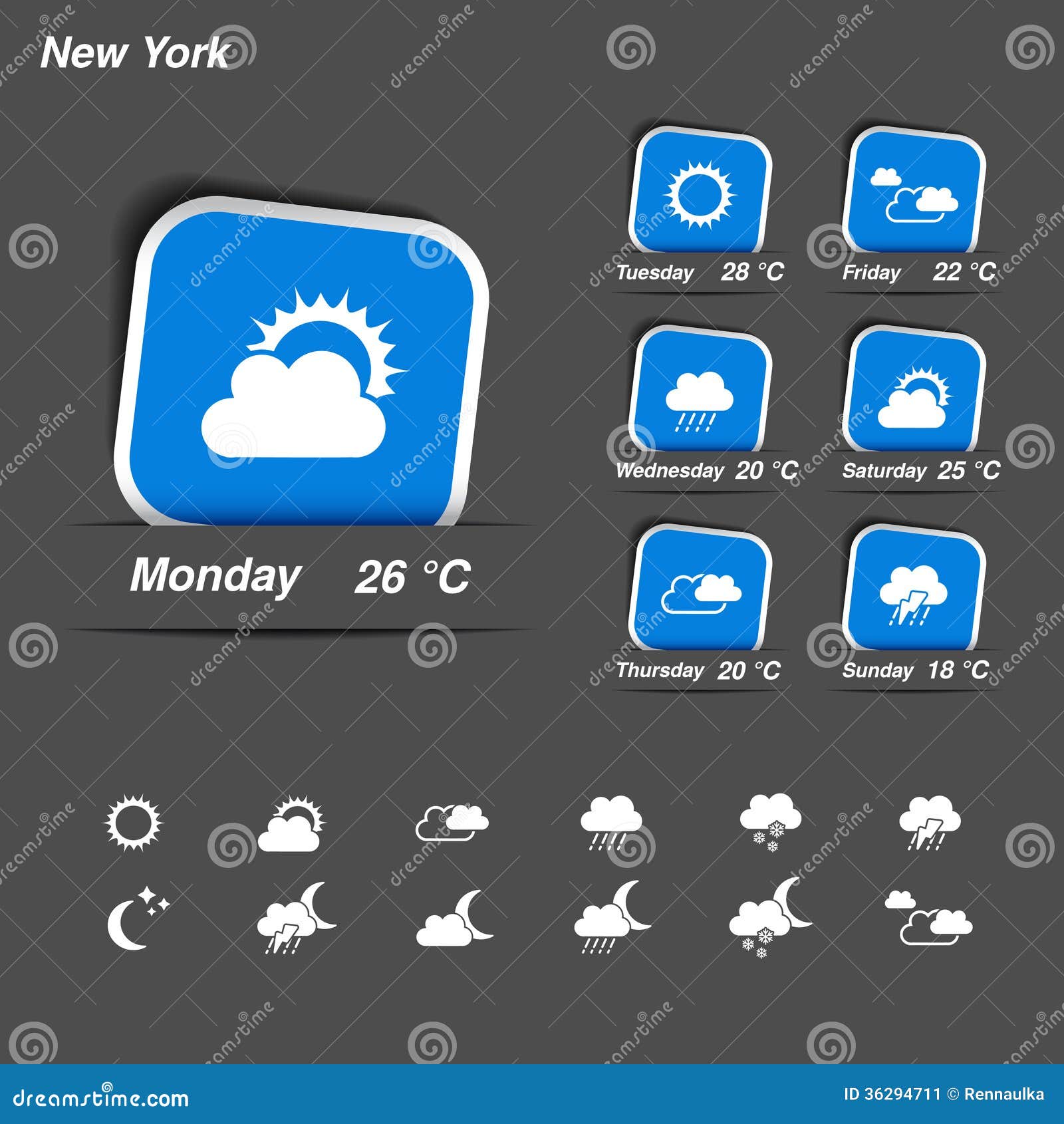 Weather Forecast, Widget, Banner and Symbols Stock Vector ...