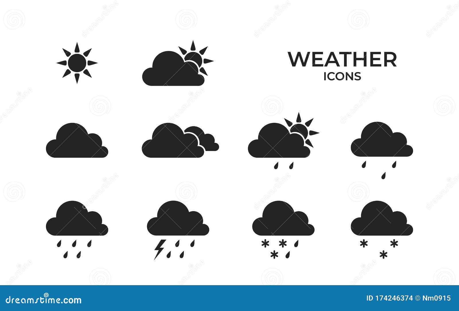 Weather Icon Set. Black and White Simple Flat Design Stock Vector ...