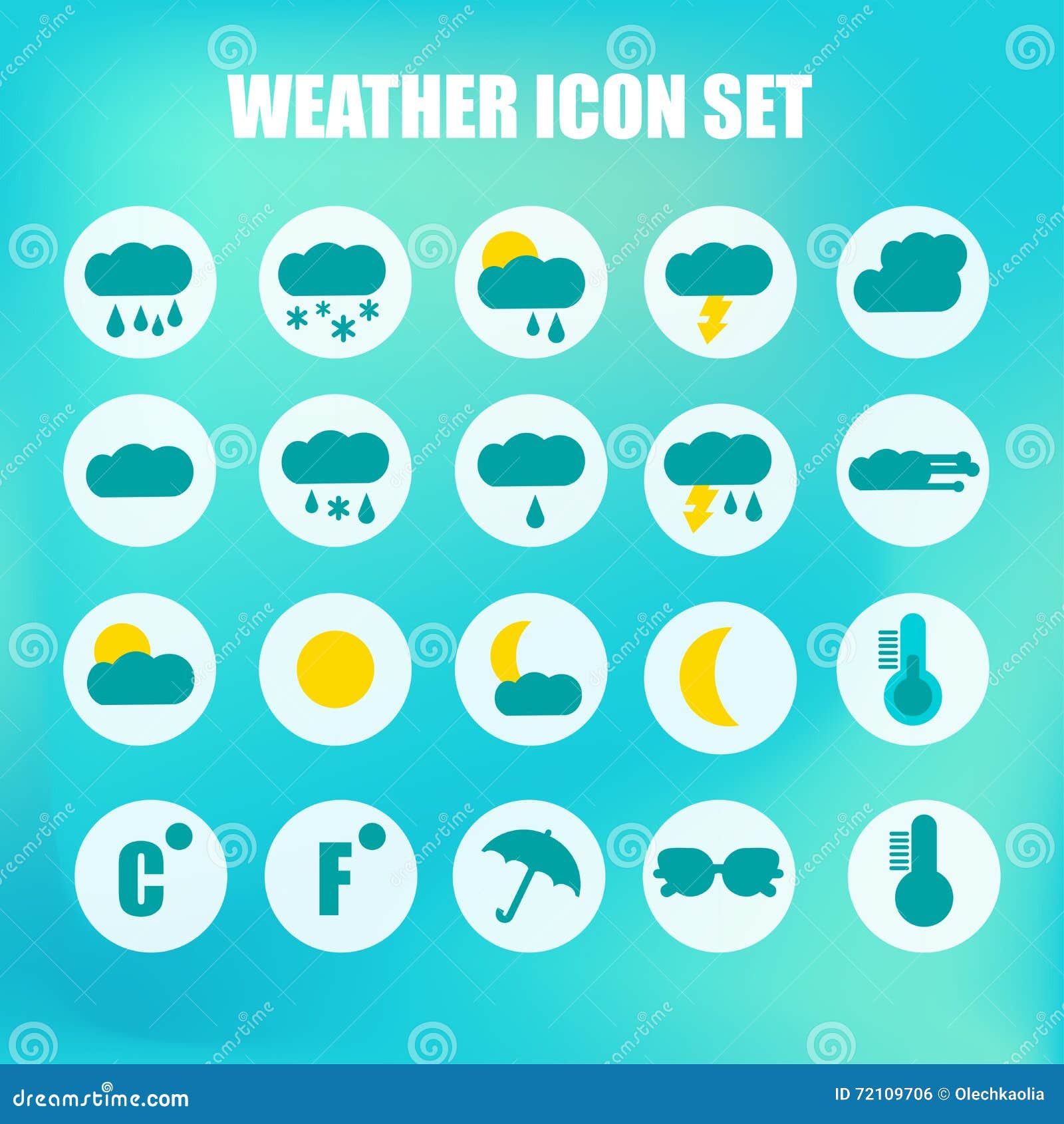Weather Icon Set. Blue Colors Stock Vector - Illustration of outdoor ...